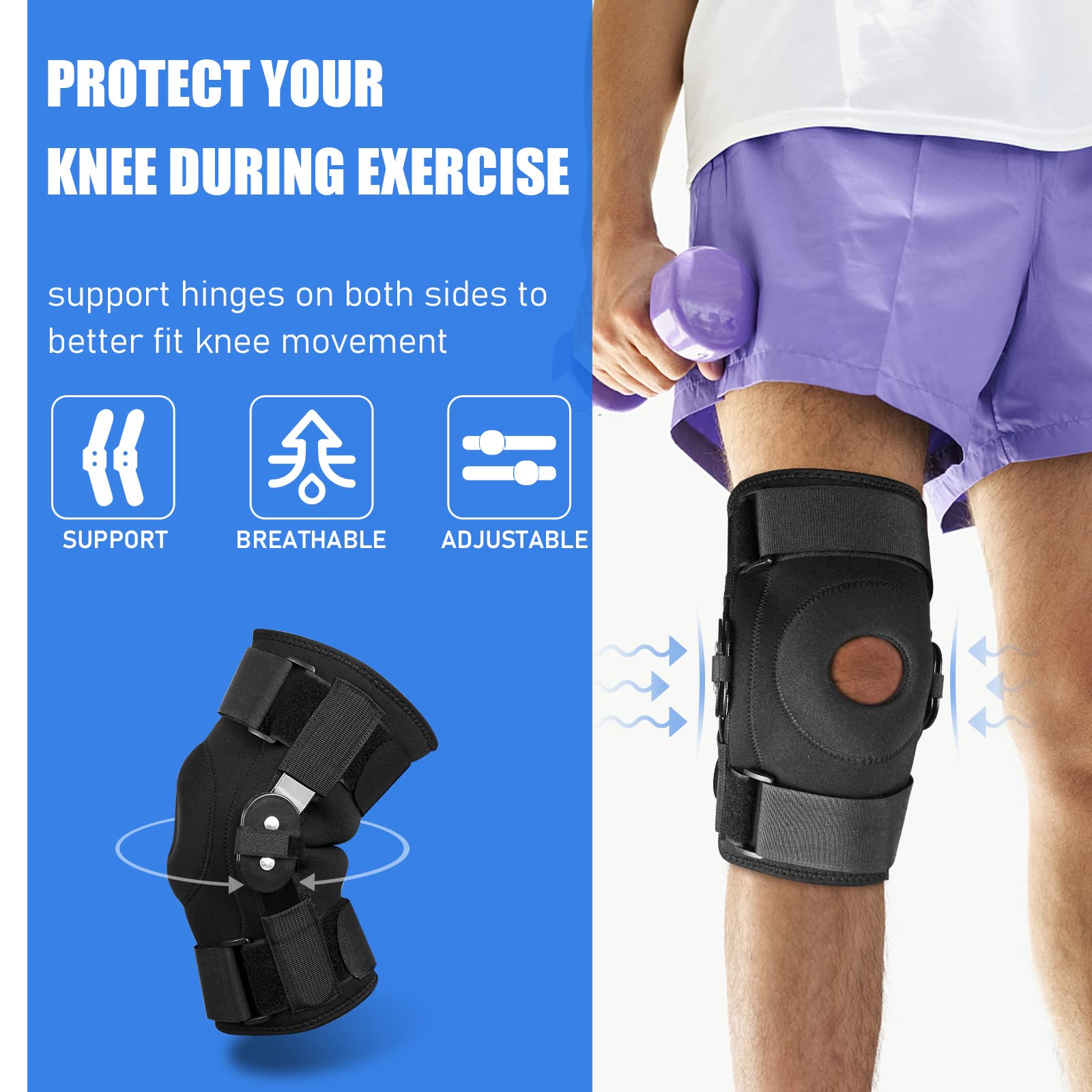 LOKYICOK Hinged Knee Brace, Stable Support for the Knee, Decompression Knee Brace, Adjustable for Men and Women, Knee Support for Swollen ACL, Tendon, Ligament and Meniscus Injuries (X-Large)