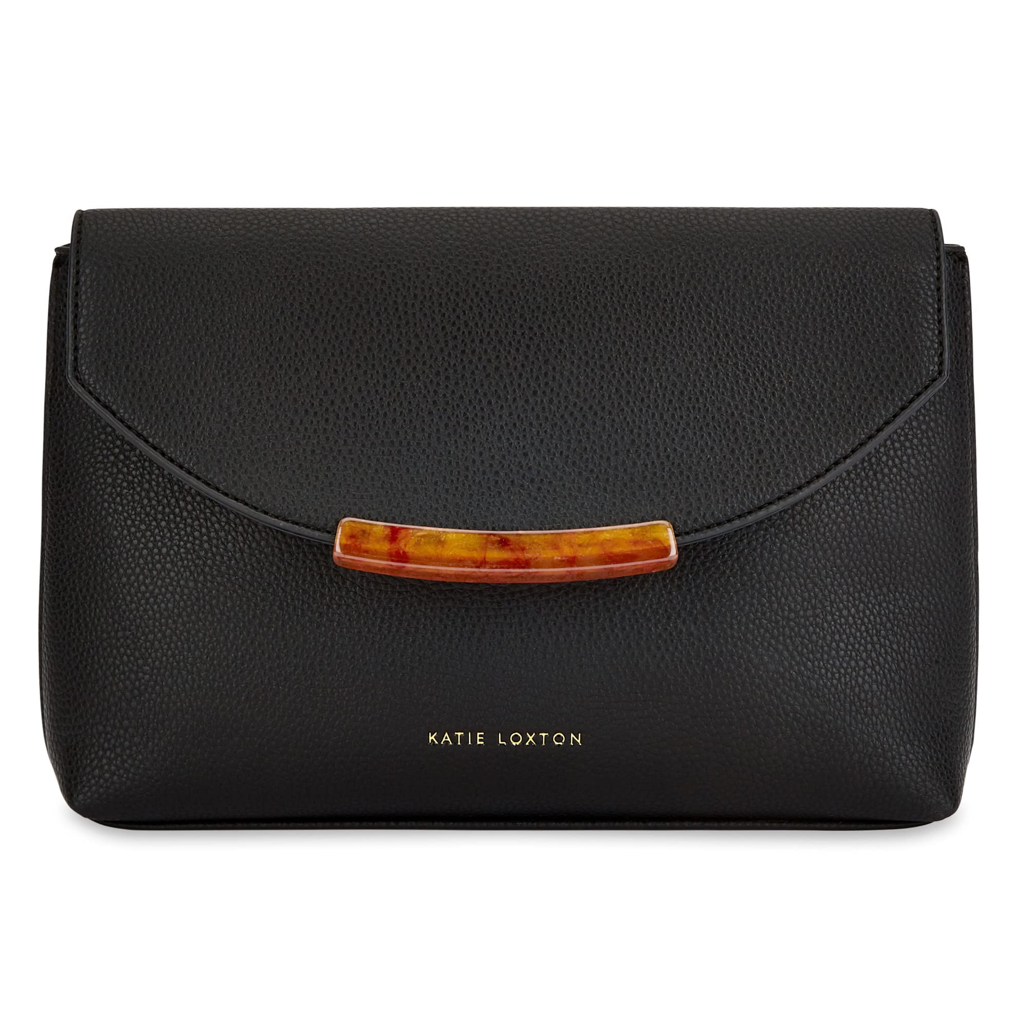 KATIE LOXTON Dani Tortoiseshell Womens Medium Vegan Leather Handbag Purse Clutch Black