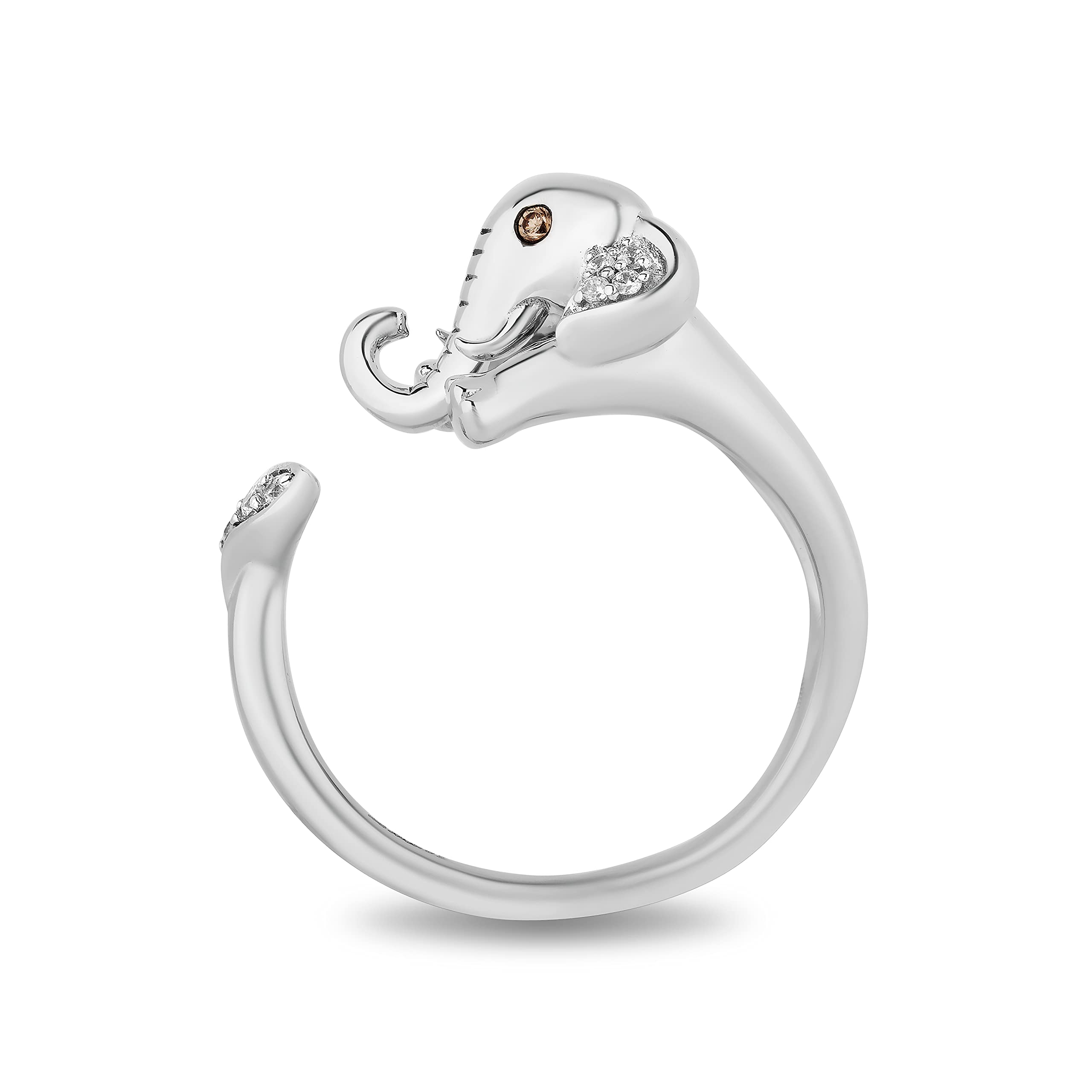 Jewelili Hallmark Fine Jewelry Sterling Silver 1/10 Cttw Champagne and Natural White Round Diamond Wrapping Elephant Ring, Size 7