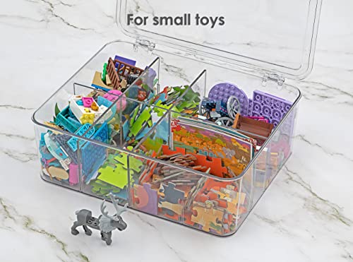 smartified Fridge Organizer Bin with Lid & Removable Dividers - Stackable Multipurpose for Teabags, Art & Crafts - Kitchen Pantry Refrigerator Freezer