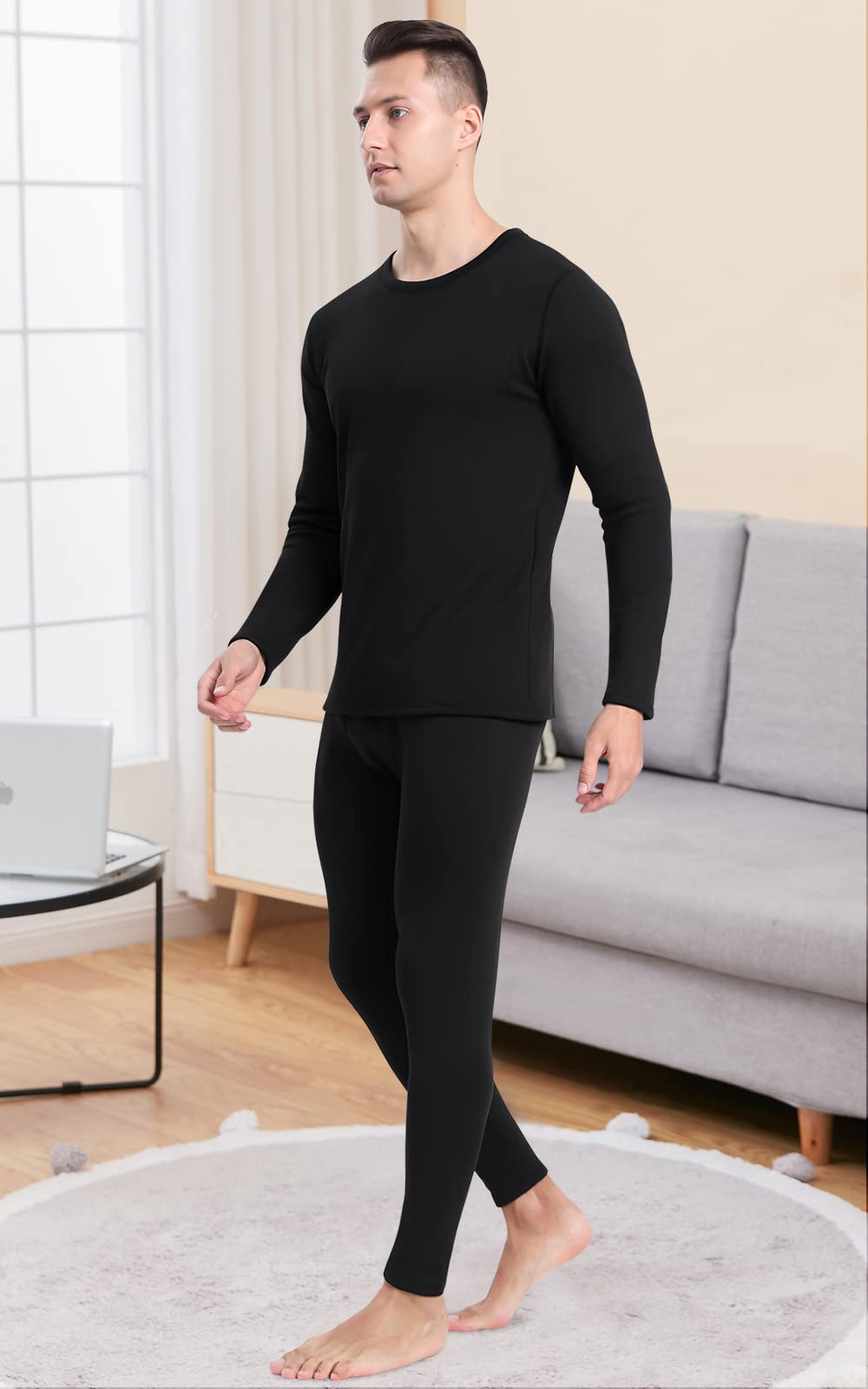 MRIGNT Thermal Underwear for Men, Heavyweight Long Johns Set Ultra Soft Lined Warm Base Layer Top and Bottom for Extreme Cold Weather Black
