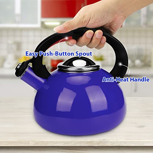 Whistling Tea Kettle, AIDEA 2.3 Quart Enamel-on-Steel Tea Kettle Stovetop, Enameled Interior Tea Pot Stovetop for Anti-Rust, Audible Whistling Hot Water Kettle for Kitchen (Cobalt Blue)