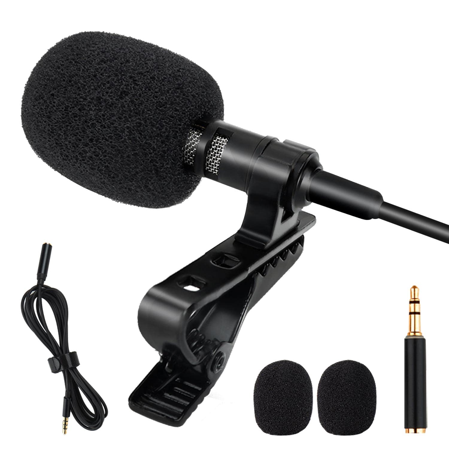LMS Lavalier Lapel Microphone Omnidirectional Condenser Lav Mic with Extension Cord Professional Recording Mic Clip on Microphone for iPhone Android PC Camera for YouTube