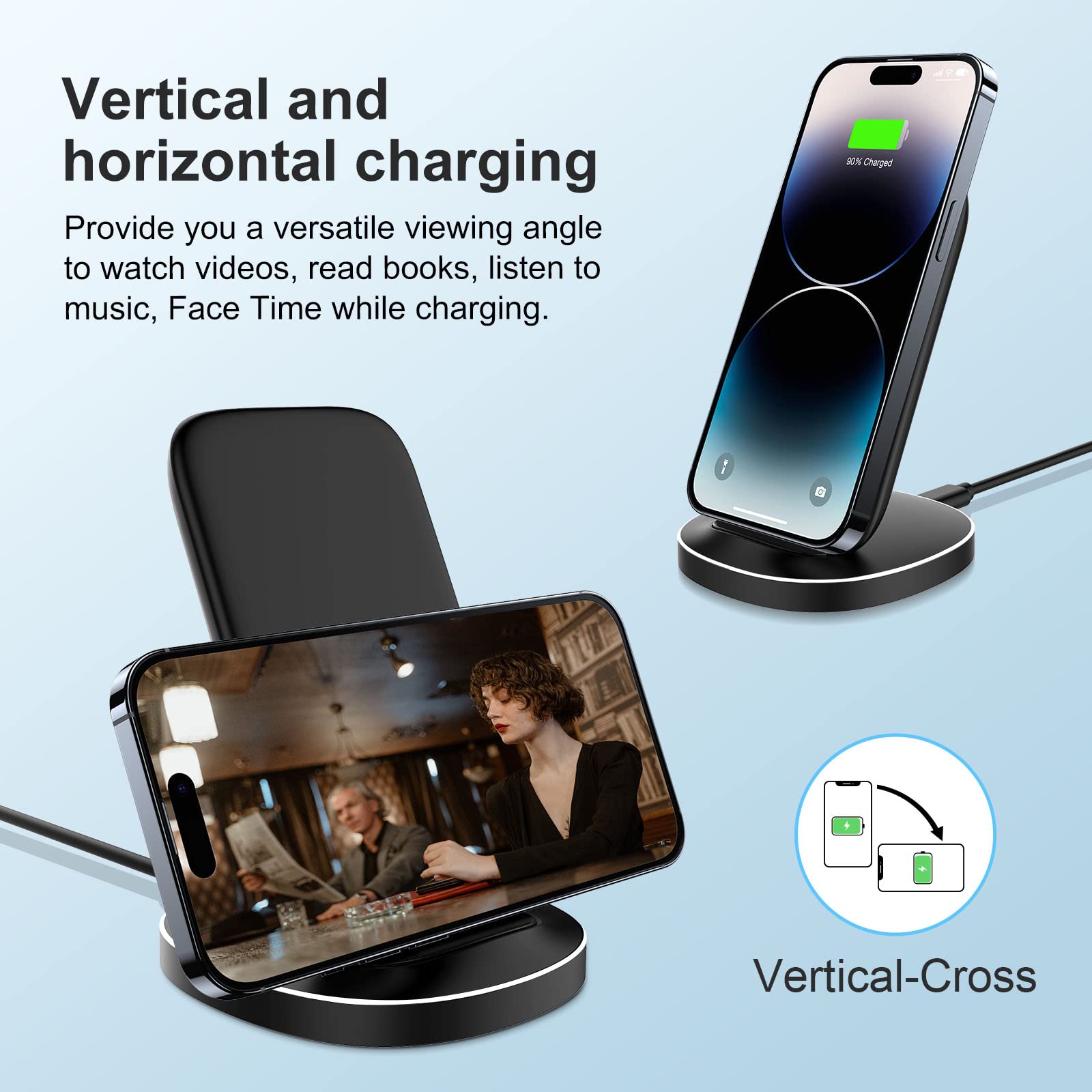 KKM Wireless Charger 2 Pack, 15W Fast Wireless Charging Stand Compatible with iPhone 14 Pro/14 Pro Max/14/14 Plus/iPhone 13/13 Pro Max/13 Mini/12/11/XS Max/8, Samsung Galaxy S20 FE/S21 Ultra/Note 20