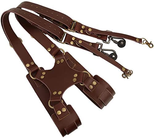 Jumyee Dual Camera Strap, Camera Harness for Photographers Adjustable Shoulder Straps Belt for 2 Cameras - Double Camera Body Strap Accessories (Brown)