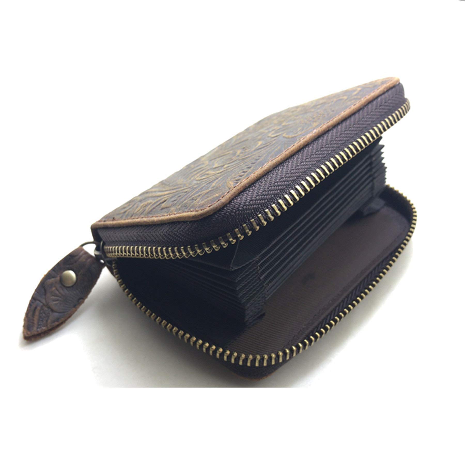 JJNUSA Men Minimalist Leather Wallet Card Holder Distressed Gifts Zipper Bag Brown