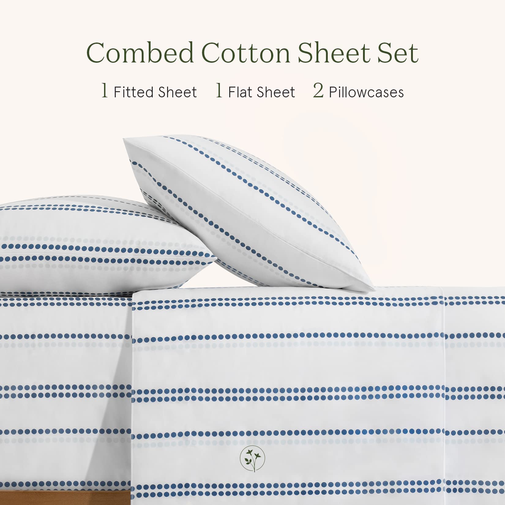 LA JOLIE MUSE Queen Sheet Set, 100% Combed Cotton Sheets, Extra Soft, Breathable Sheets for Queen Size Bed with 15" Deep Pocket, 4 Pcs Hotel Luxury Brushed Pleated Bed Sheets (Queen, White)