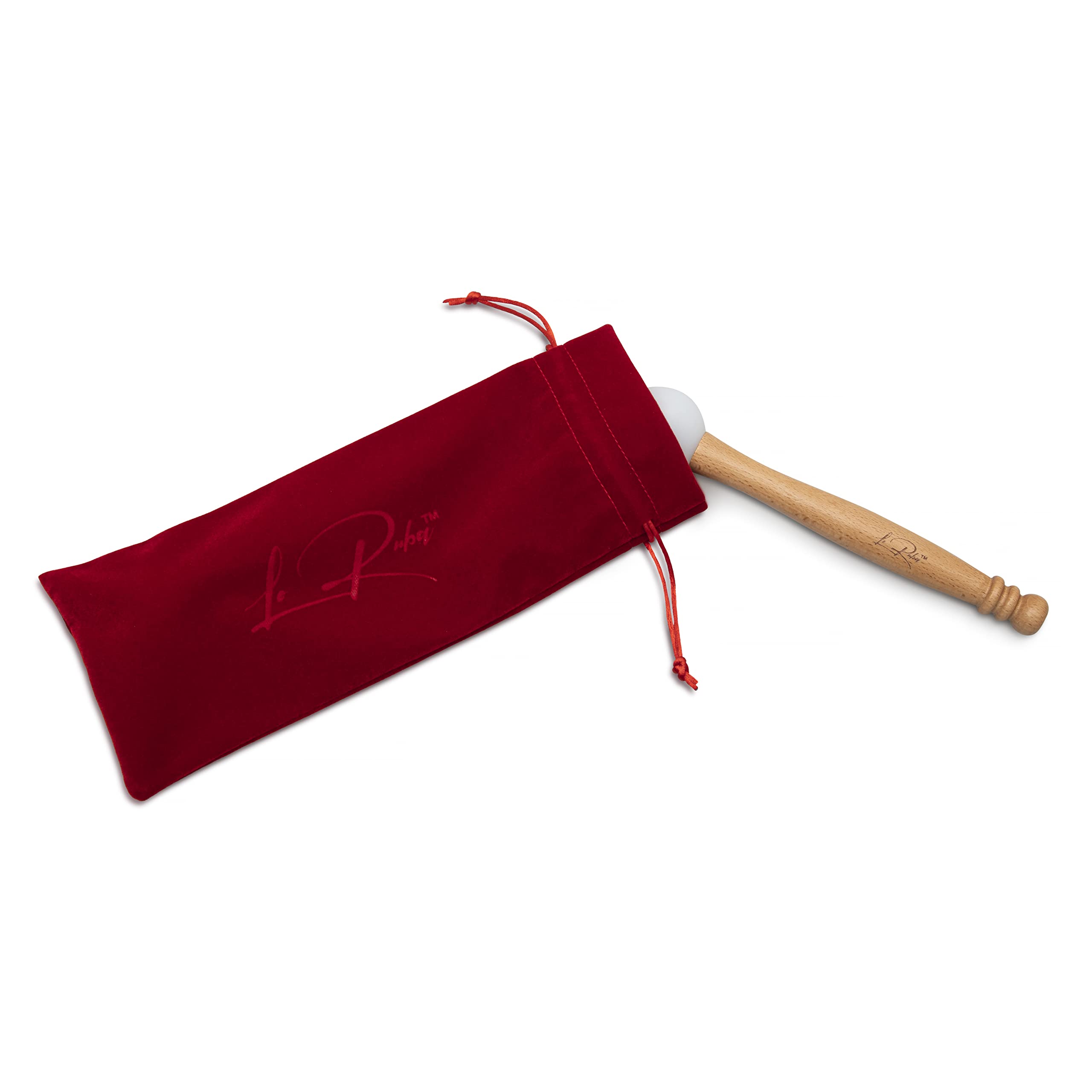 LO RUBA 2x Rubber Mallets For Playing Crystal Singing Bowl Striker 8.7” Long With 0.9” Thick Handle Made From Beech Wood And 1.8” Rubber Ball Made of Semi-Transparent Silicone With A Suede Carry Pouch