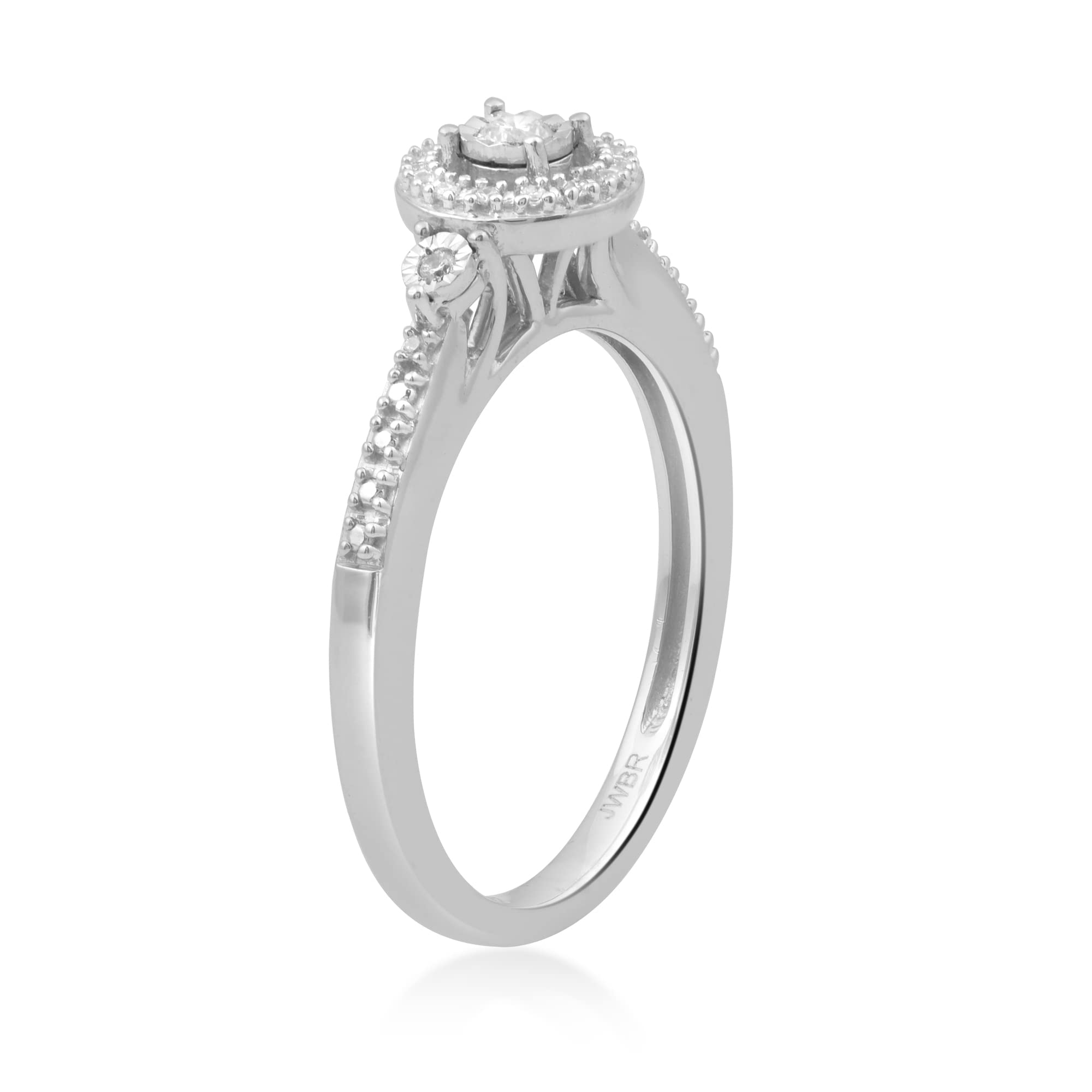 Jewelili Sterling Silver 1/10 Cttw Natural White Round Diamond Miracle Plate Halo Engagement Ring, Size 7