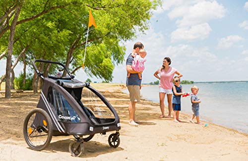 Joovy Cocoon X2 Double Stroller and Bike Trailer with Tow Arm, Hitch, Adjustable Handlebar, and Five-Point Safety Harnesses, Black