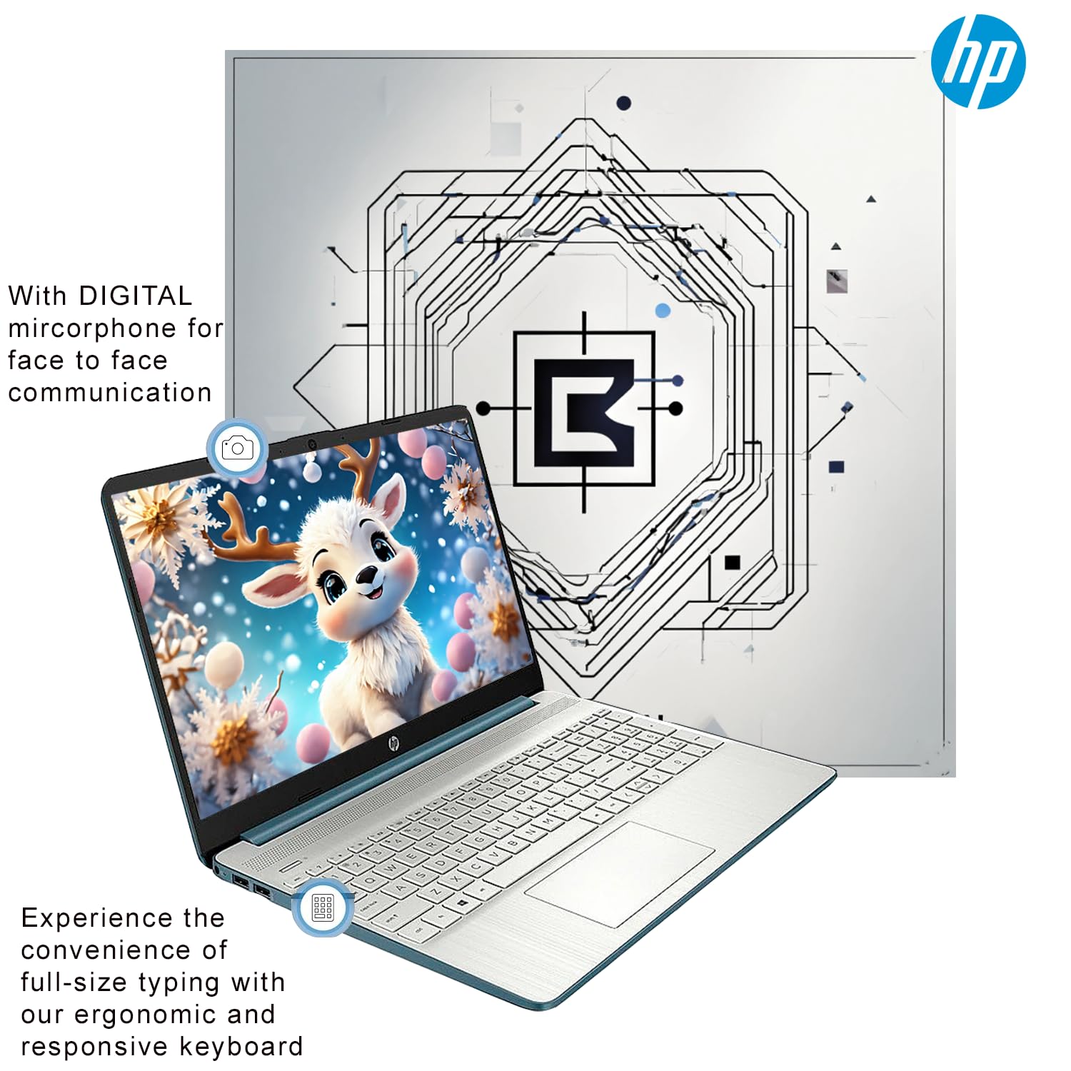 HP 15.6" HD Laptop, Intel Core i3-8130U Processor, 20GB Memory: 16GB Intel Optane + 4GB RAM, 2TB Hard Drive, Re-Writable DVD Drive, HD Webcam, Bluetooth, USB3.1, HDMI, Windows 10 Home, Blue