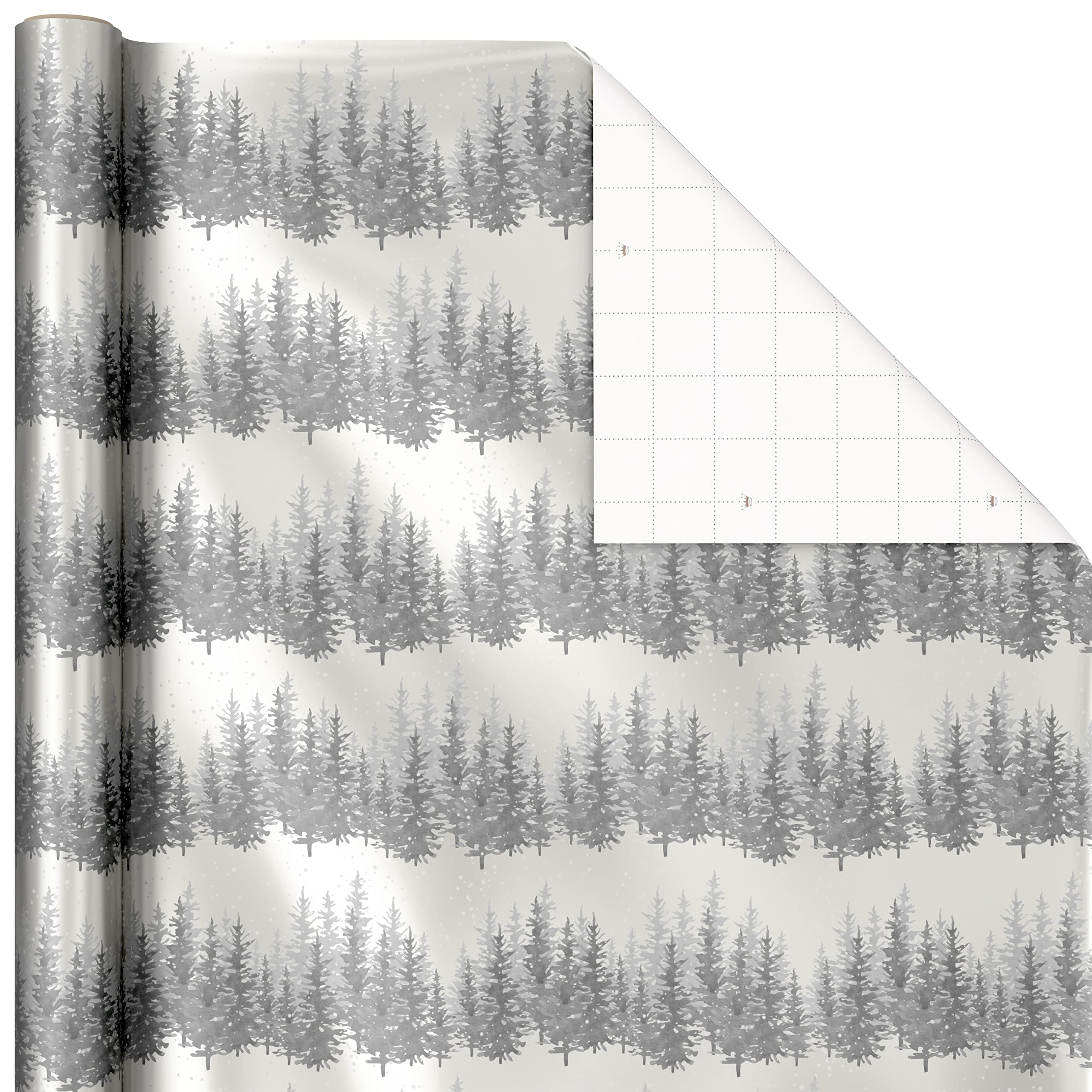 Hallmark Foil Wrapping Paper with Cut Lines on Reverse (3 Rolls: 60 Sq. Ft. Ttl) Rose Gold, Silver Trees, Gold Snowflakes for Winter Weddings, Graduations, Valentine's Day