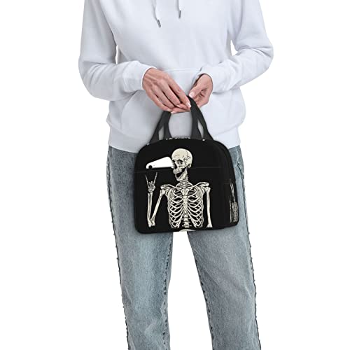 PATNPRT Skeleton Skull Lunch Bag Women Insulated Lunch Box Tote Bag for Work, Picnic, Beach or Travel