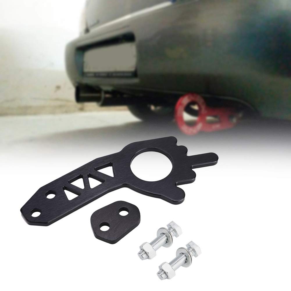KIMISS Front Rear Towing Hook Set, Universal Car Aluminum Alloy Racing Trailer Hook with Gasket, Bolts Fit for Many Car Towing Ring Black