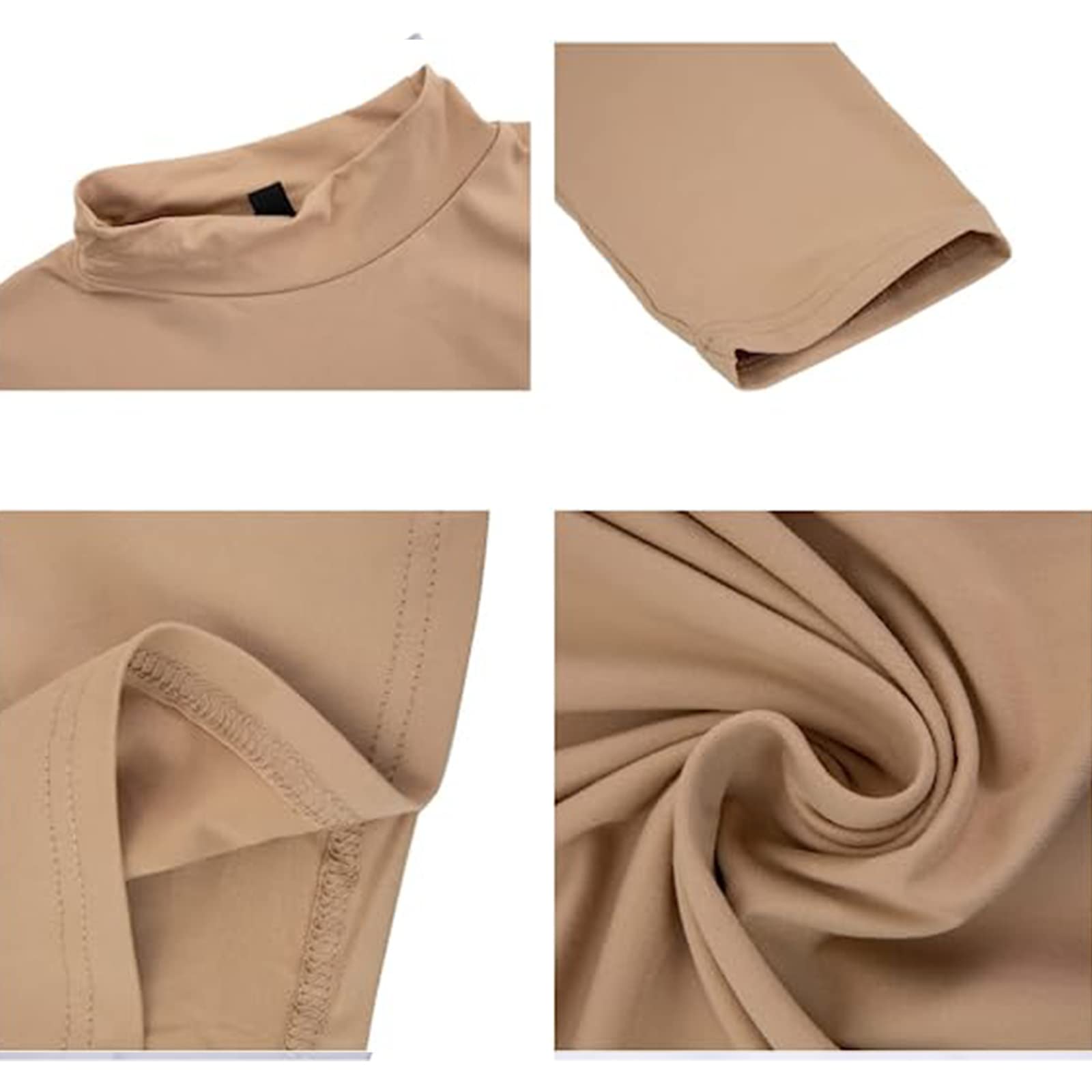 Men's Slim Fit Basic Top Mock Turtleneck Knitted Thermal Undershirts Long Sleeve Lightweight Pullover Sweater Khaki