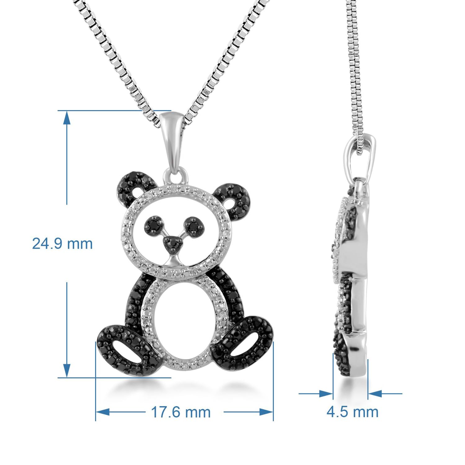 Jewelili Sterling Silver 1/10 Cttw Treated Black and Natural White Round Diamond Panda Pendant Necklace, 18" Box Chain