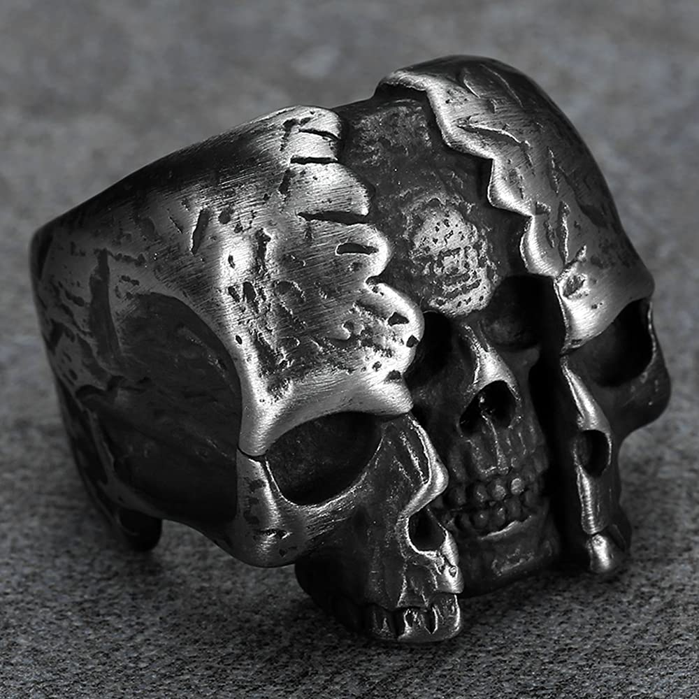 Jude Jewelers Retro Vintage Antique Stainless Steel Gothic Skull Death Halloween Biker Cocktail Party Ring (Grey, 11)