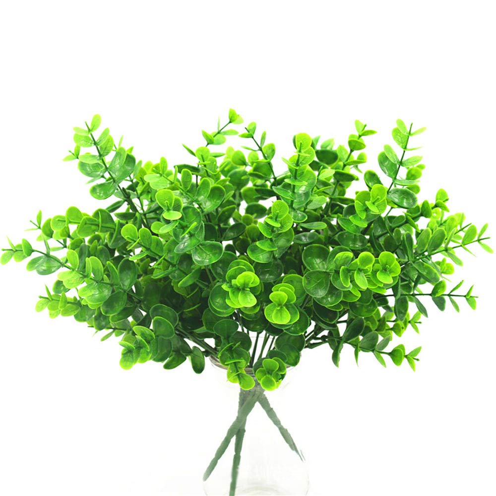 Jyongmer 7 Pack Artificial Boxwood, Faux Plastic Greenery Boxwood Stems Fake Plants for Farmhouse, Home, Kitchen, Office, Wedding, Garden, Decor