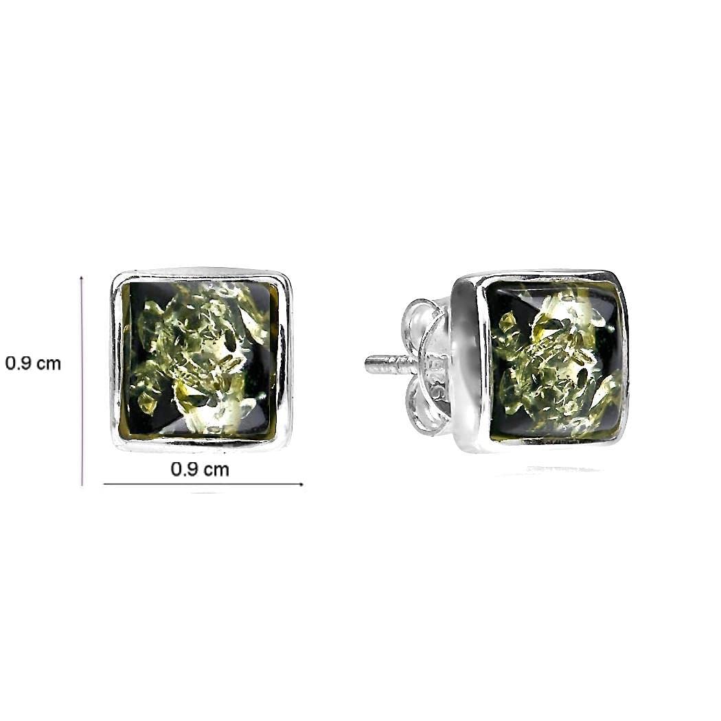 Ian and Valeri Co. Amber Green Sterling Silver Stud Square Earrings