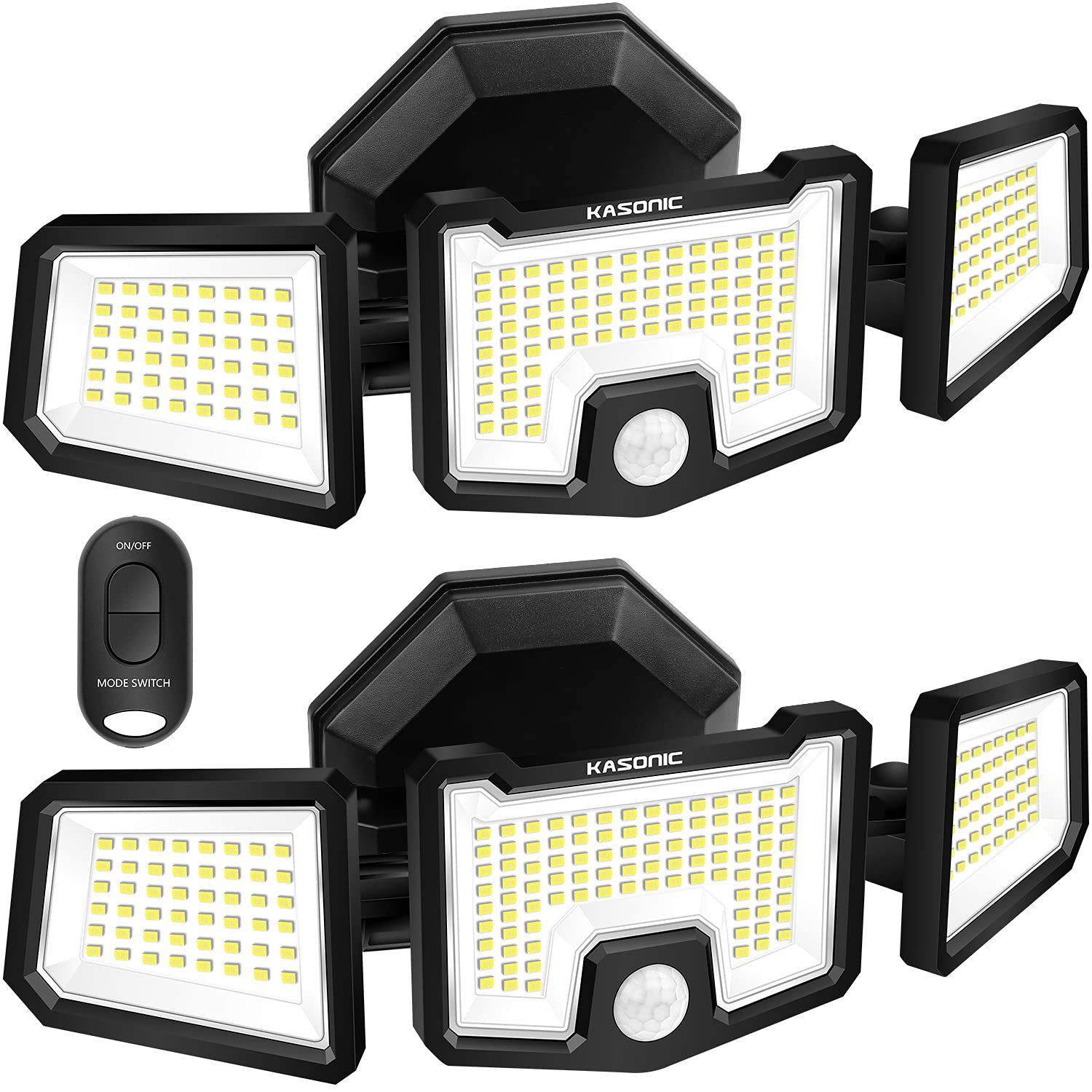 K KASONIC 2 Pack LED Security Lights Motion Sensor Light Outdoor,2500LM Motion Security Light with Remote, IP65 Waterproof, 3 Head Motion Detected Light for Garage, Porch, Yard, ETL Certified,Daylight