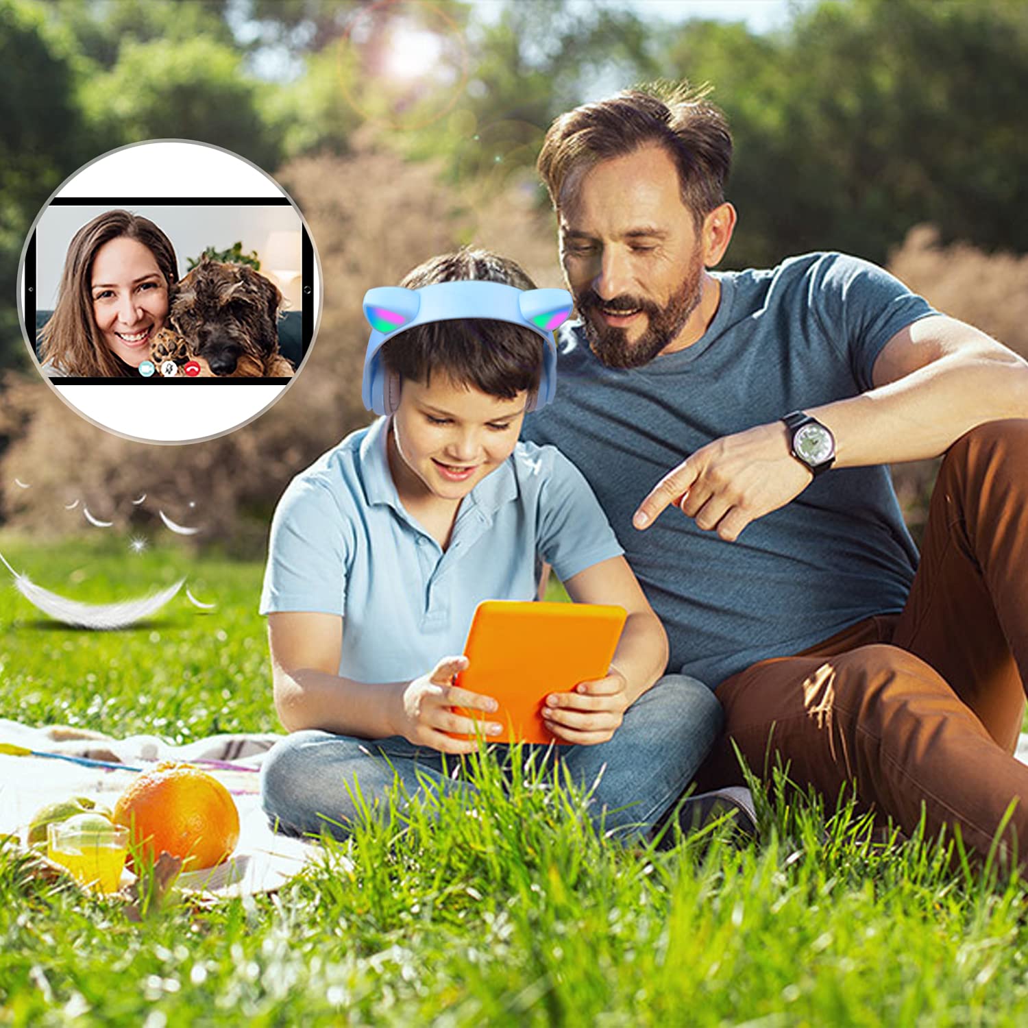 Joso Cat Ear Headphone, Kids Headphones with Mic&LED Light Up Cat, 85dB Safe Volume Limited, Foldable Kitty Headpones for Online Learning, School, Travel, Tablet, Smartphone - Support 3.5mm Audio