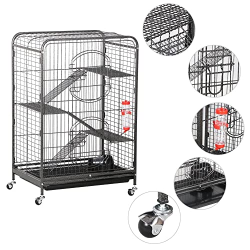 Yaheetech 37-inch Metal Ferret Chinchilla Cage Indoor Outdoor Small Animals Hutch w/ 2 Front Doors/Feeder/Wheels for Squirrel,Black
