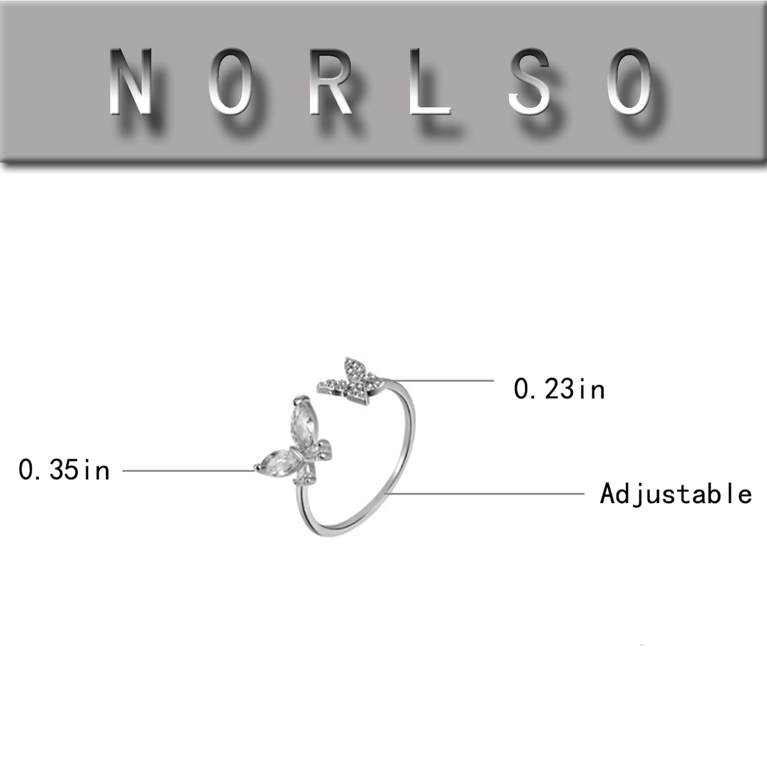 NORLSO Silver Butterfly Ring Dainty Crystal Zircon Butterfly Ring Cute Butterfly Open Rings Adjustable Rings Statement Rings Promise Engagement Ring for Women Bride (Silver)