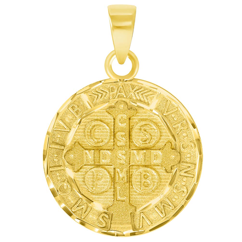 Jewelry America Solid 14k Yellow Gold Round Shaped St. Benedict Medallion Charm Pendant with Cable Chain Necklace, 20"
