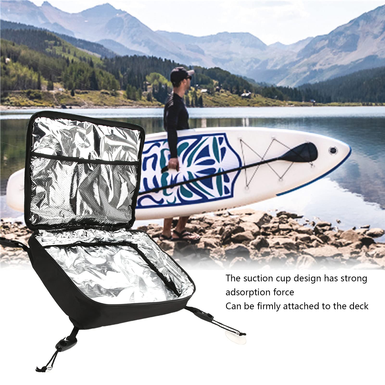 Kayak Paddle Surf Storage Bag, Paddleboard Mesh Bag Stand Up Paddle Board Surf Deck Suction Cup Kayak Paddle Deck Bag for Hanging Bags for Surf Deck