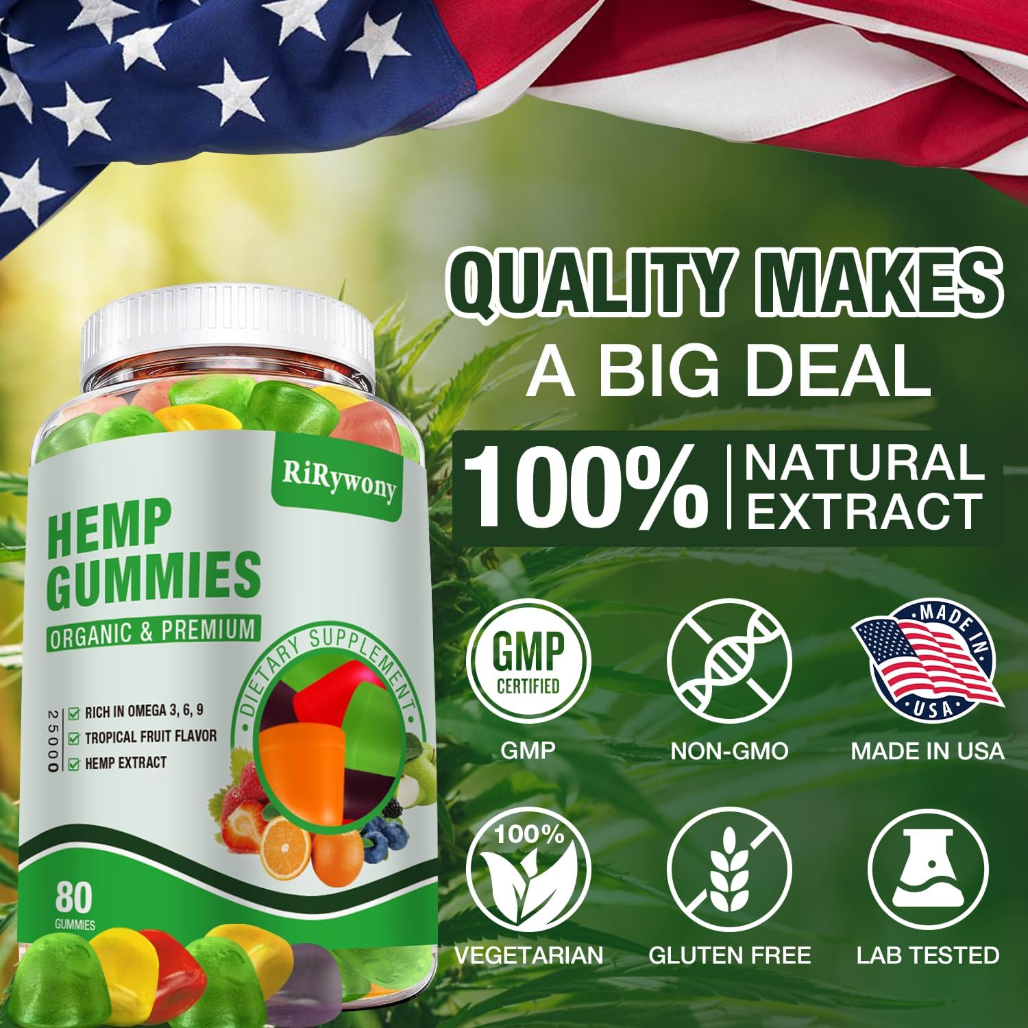 Hemp Gummies (3 Packs), High Potency Edible Gummies Extra Strength Mood Focus Calm Organic Hemp Oil Extract Vegan Bear Gummy - 240 Counts Candy Made in USA