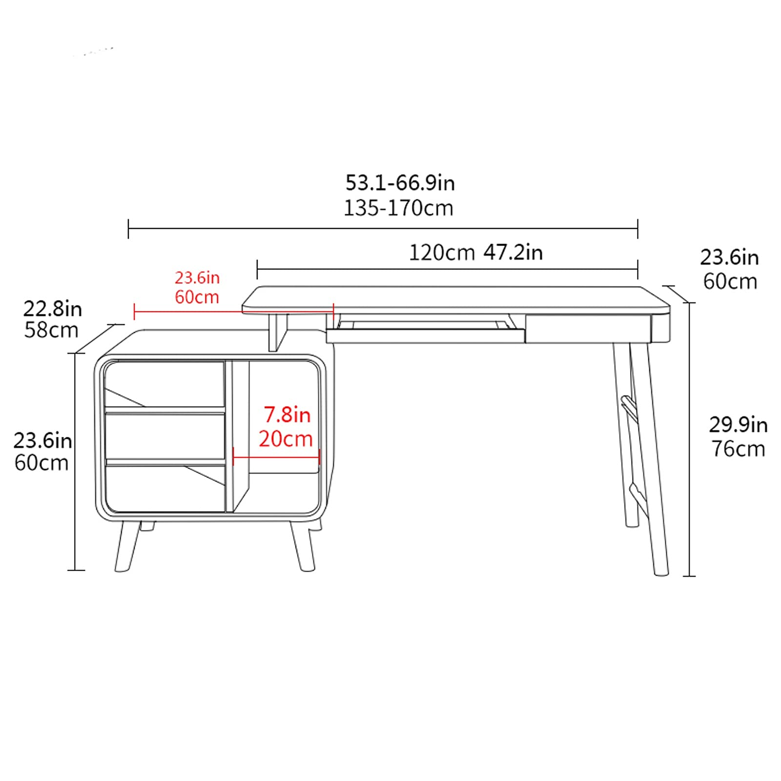 HONGFEISHANGMAO Office Desks Stable Wooden Desktop PC Desk with Lockers, Drawers and Keyboard Tray Modern Home Working Study Table Scalable Study Room Workstation Gamer Tables
