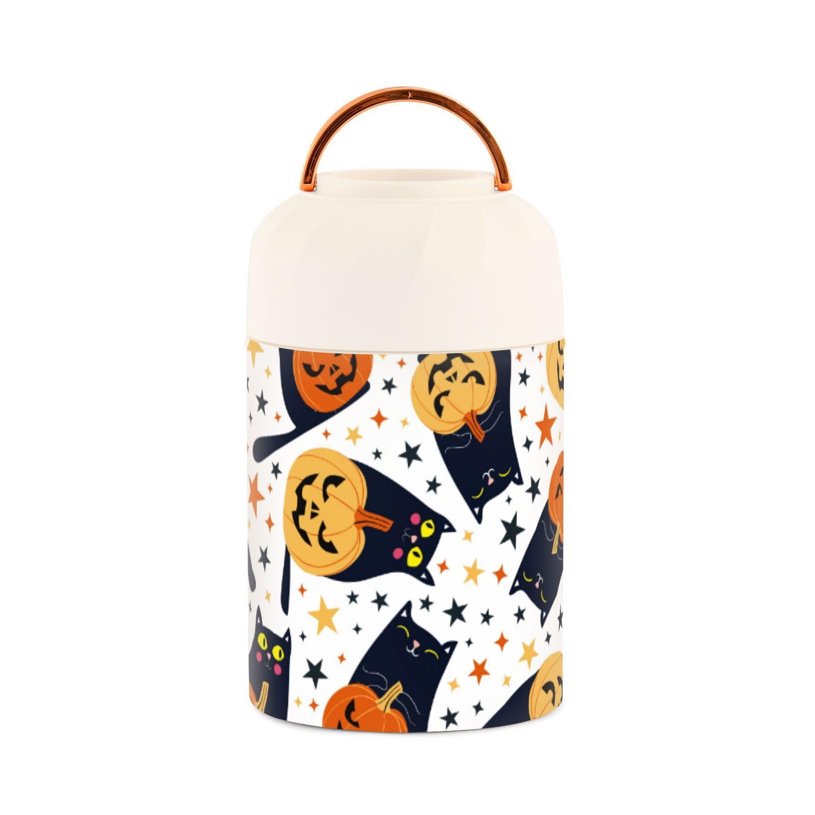 JUNZAN Halloween Cats Pumpkins Kids Womens Insulated Food Jar Container with Spoon 17oz/500ml Containers To Keep Food Hot Stainless Steel Vacuum Portable Thermal Containers for Short Travel