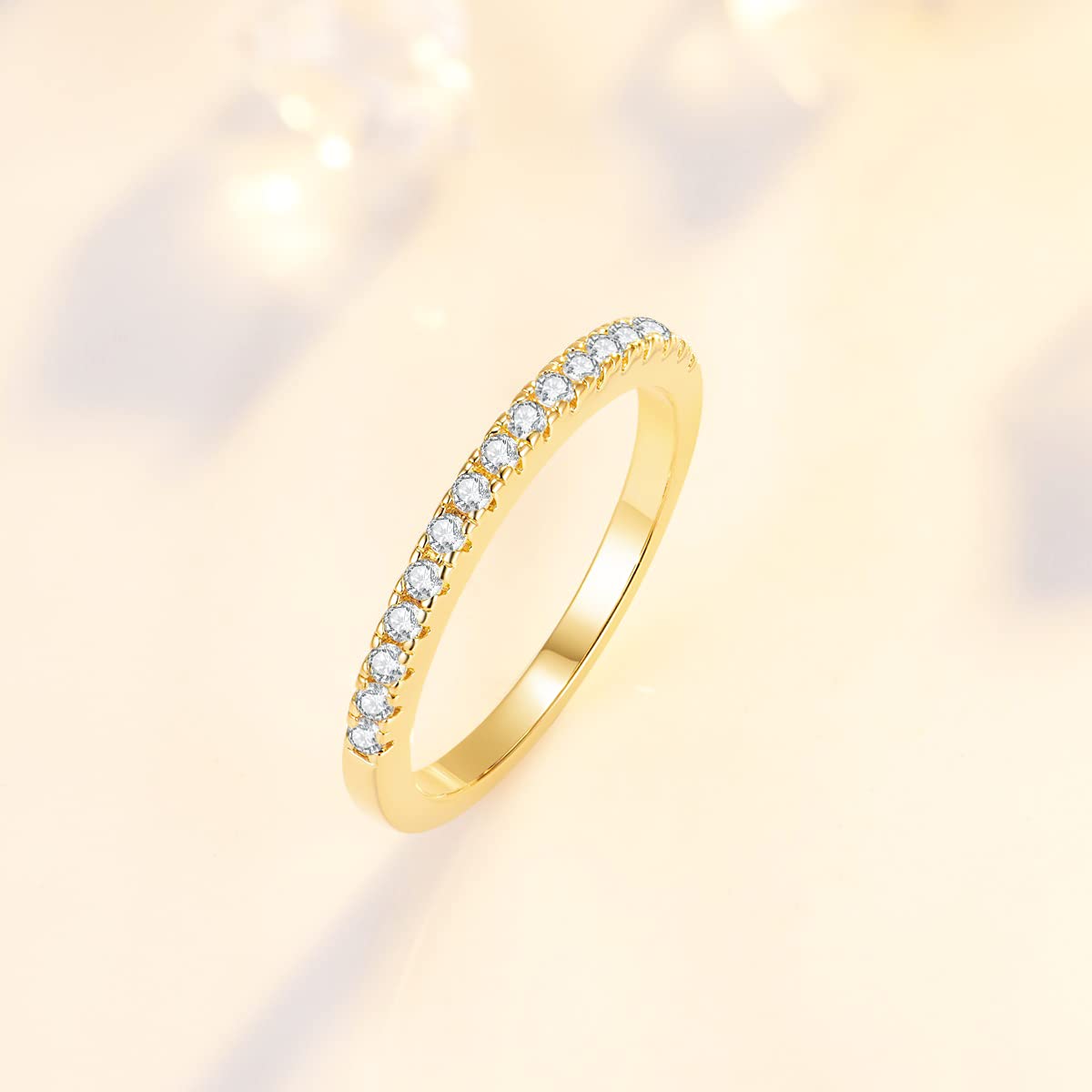 LAANSRER 2MM Wedding Band for Women 14K Gold Plated Stackable Ring Half Cubic Zirconia Eternity Engagement Rings for Women Size 7
