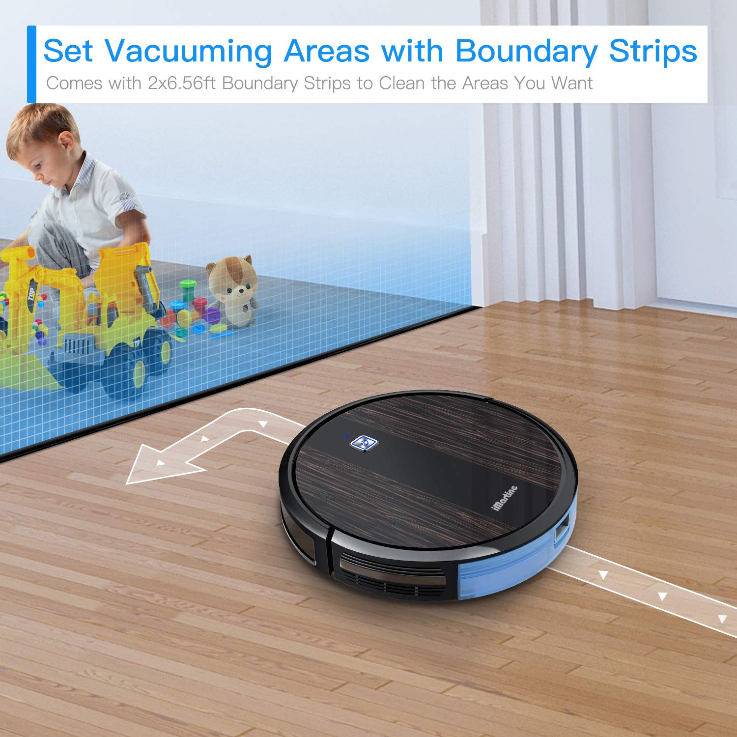 iMartine Robot Vacuum Cleaner, Robotic Vacuums Cleaner 2000Pa Strong Suction Automatic Self-Charging Vacuum Robot with Boundary Strips, Super-Thin Quiet for Pet Hair/Medium-Pile Carpets/ Hard Floor
