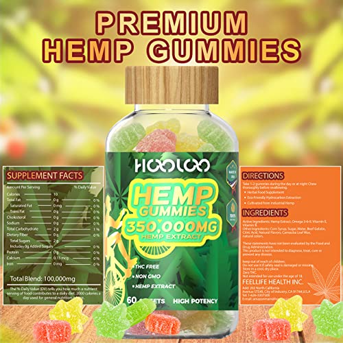 Hemp Gummies for Deep and Sound Bedtimes & Focus, Fruity Vitamins Hemp Gummy Infused Hemp Oil 350,0000mg, Made in USA, 2 Pack 120 Edibles