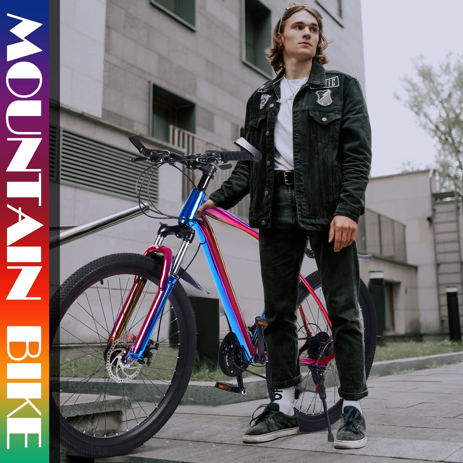 Mens Mountain Bike Bikes,Beach Bicyle，24 Inch, 21-Speed,Lightweight,Gearbox System,Disc Brake(Colour:Gloss Red) (Multicolor, One Size)