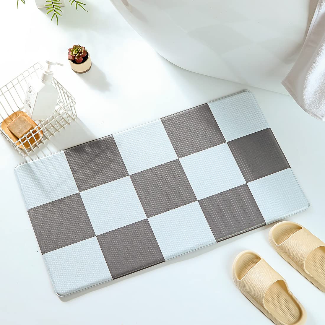 MINISO Kitchen Mat Cushioned Anti-Fatigue Rug, 17"x 30", Non-Slip & Waterproof, Heavy Duty PVC Ergonomic Comfort Mat for Kitchen, Home, Office, Laundry, Black