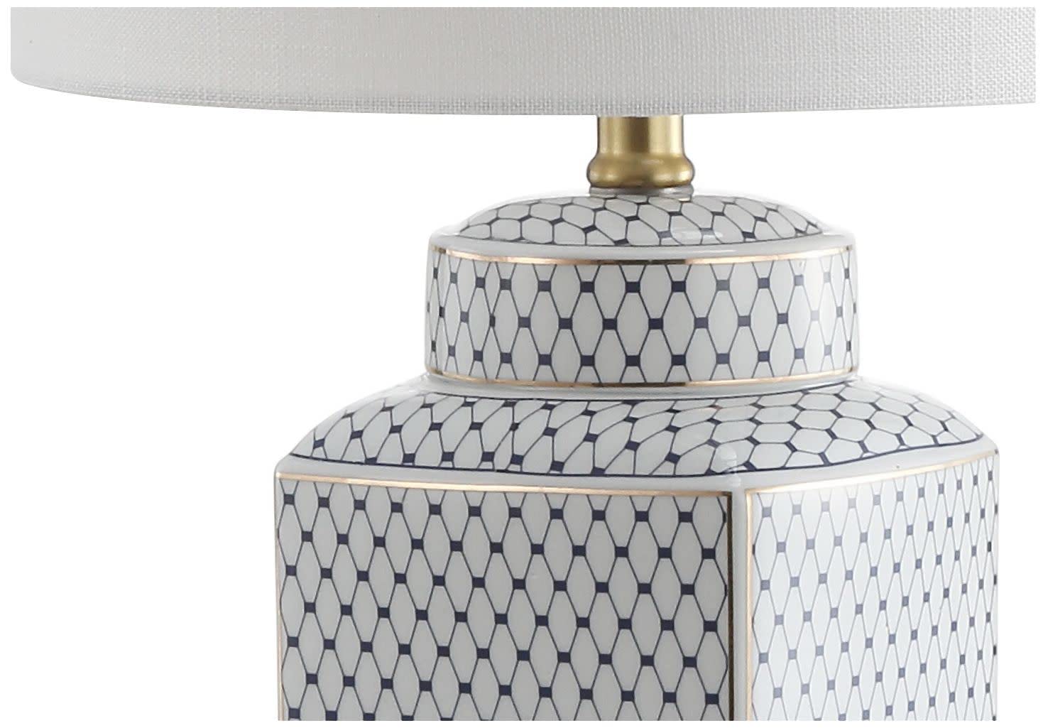 JONATHAN Y JYL3043A Cleo 21.5" Ceramic/Metal Ginger Jar LED Table Lamp Contemporary,Transitional for Bedroom, Living Room, Office, College Dorm, Coffee Table, Bookcase, White/Navy