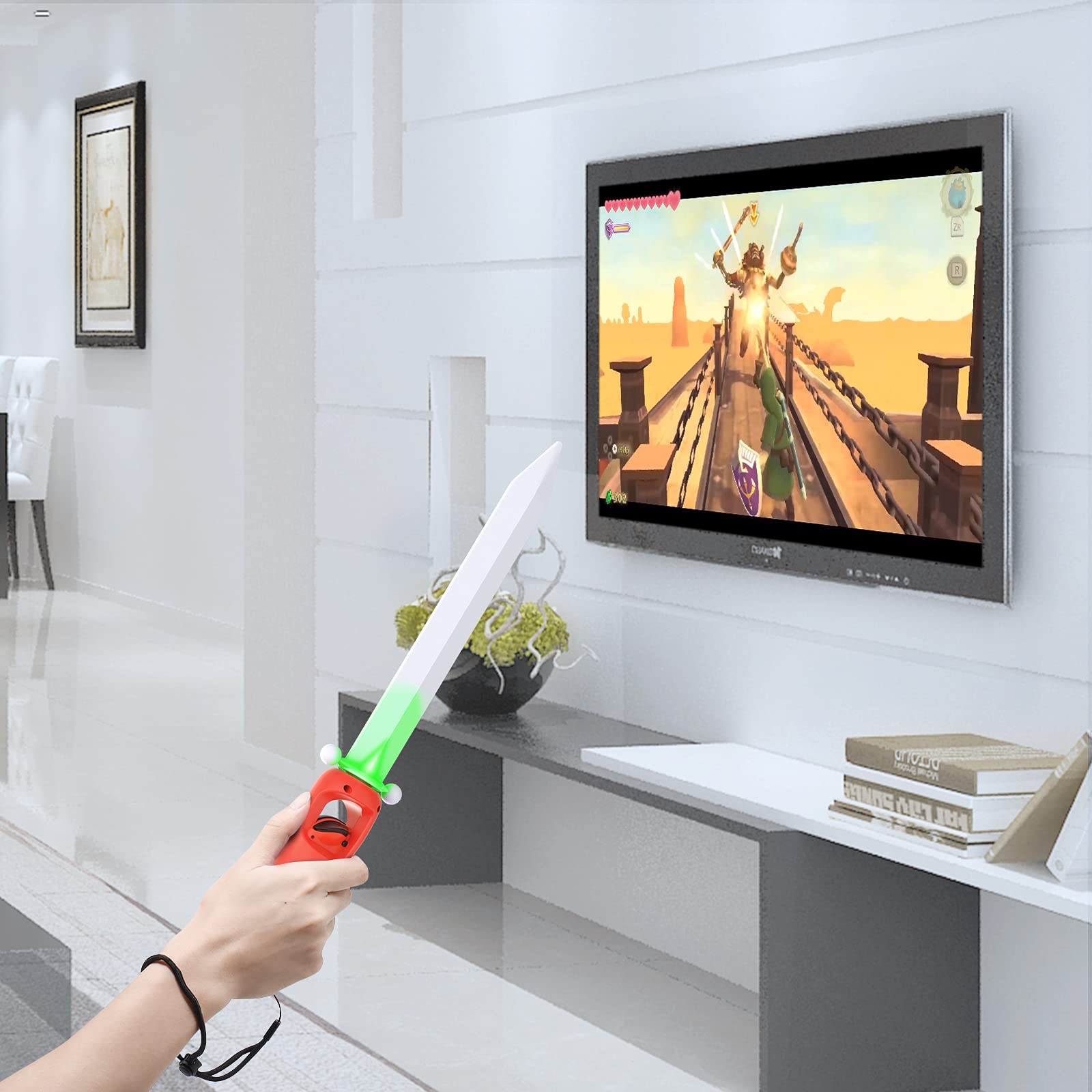Lighted Game Sword for The Legend of Zelda: Skyward Sword for Nintendo Switch, LED Luminous Switch Handle Grip Controller Accessories with Adjustable Wrist Strap, for Joy-con Joy-pad(Right),1pack, Red