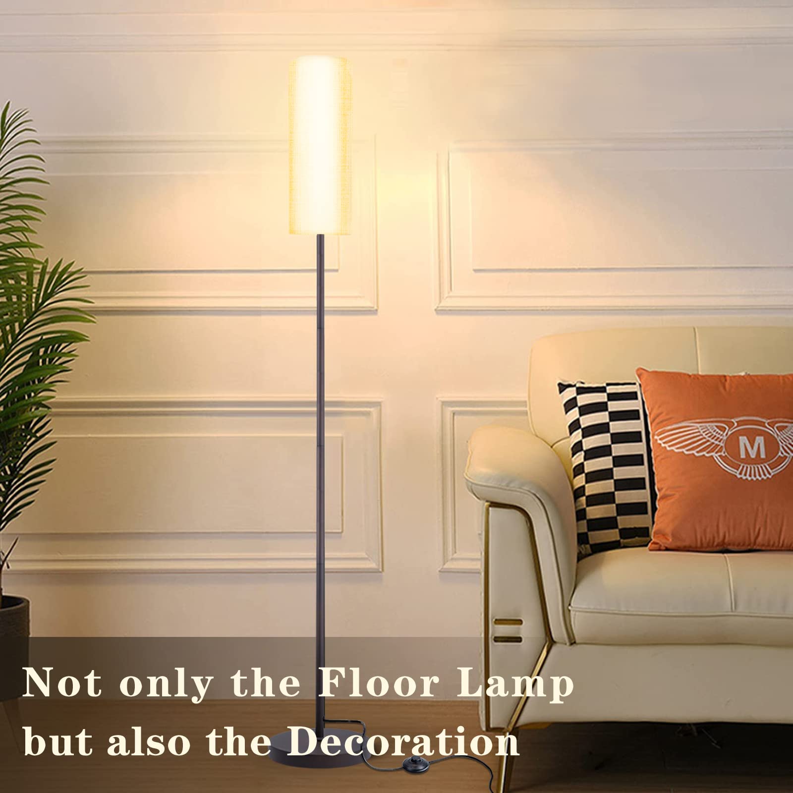KIKET HOME Floor Lamp, Modern Design Standing Light with Linen Lamp Shade, Tall Lamp for Living Room/Bedroom/Study Room/Office with E26 Lamp Base (3-Color LED Bulb Included), Brown