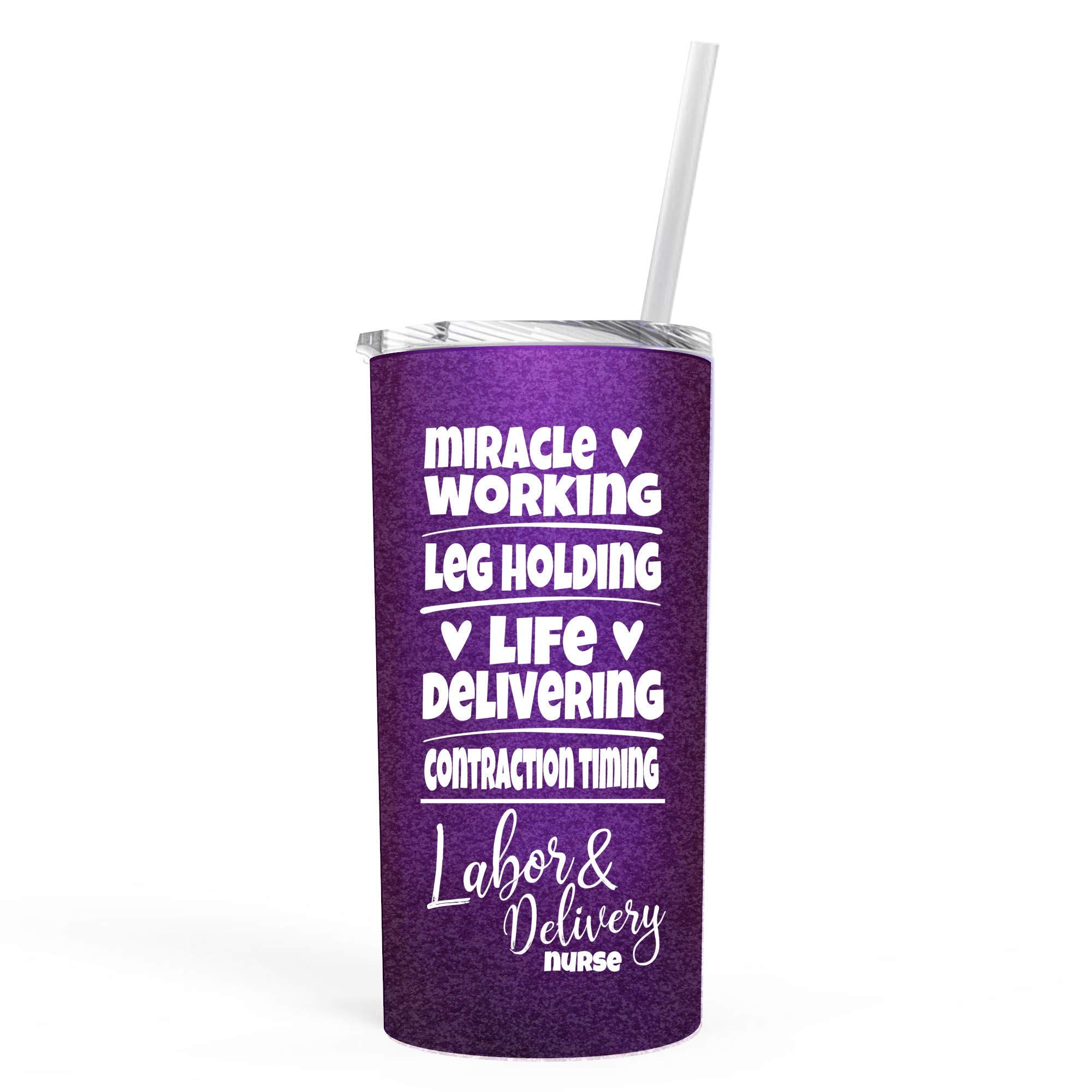 Labor and Delivery Nurse Graduation Birthday Gift For Women Travel Tumbler or Coffee Mug for Her With Lid and Straw Purple 0262