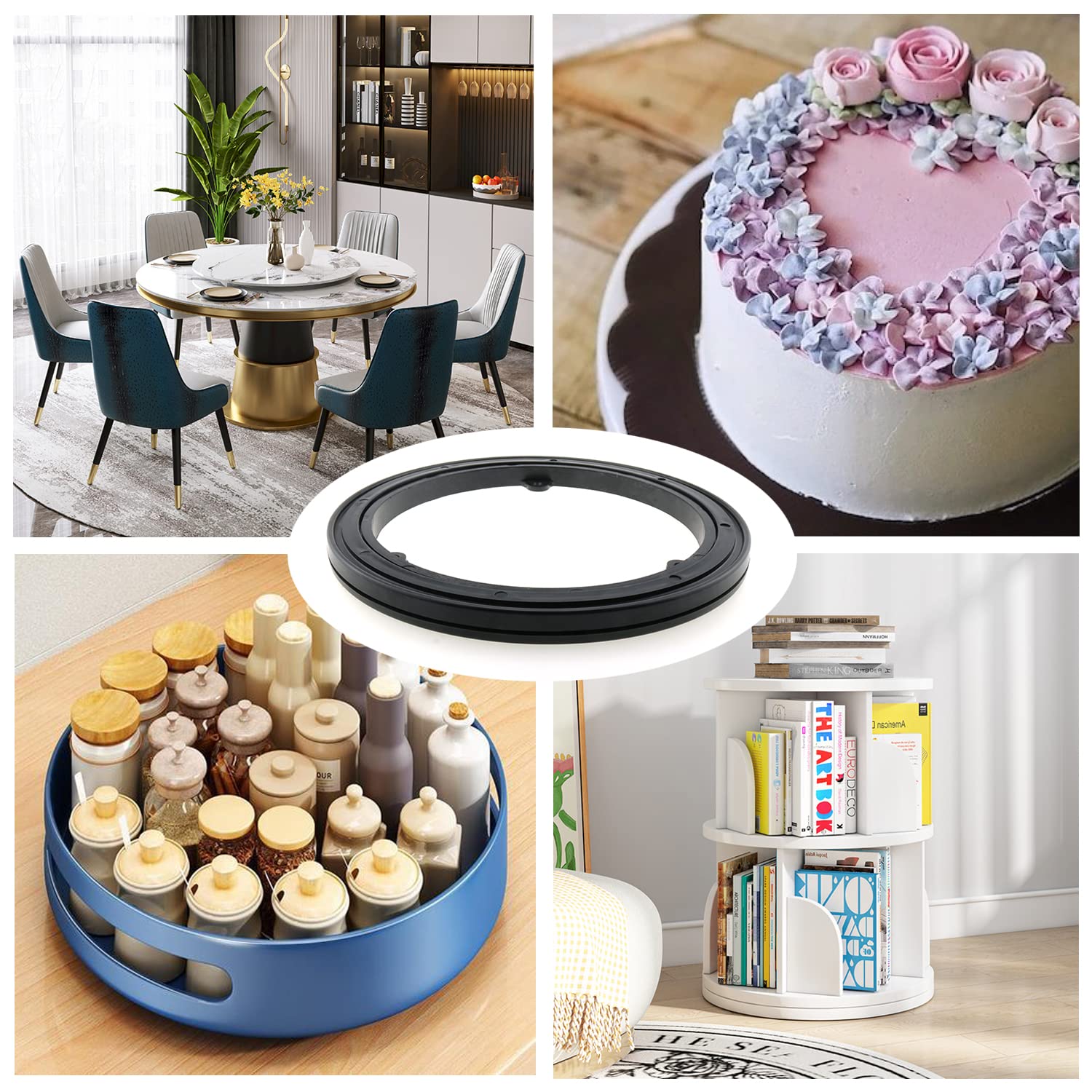 Lazy Susan LUORNG 10" Black Round Plastic Rotating Turntable Bearings for Potted Plants, Rotating Display Stand, Stereo Speakers,Dining-Table