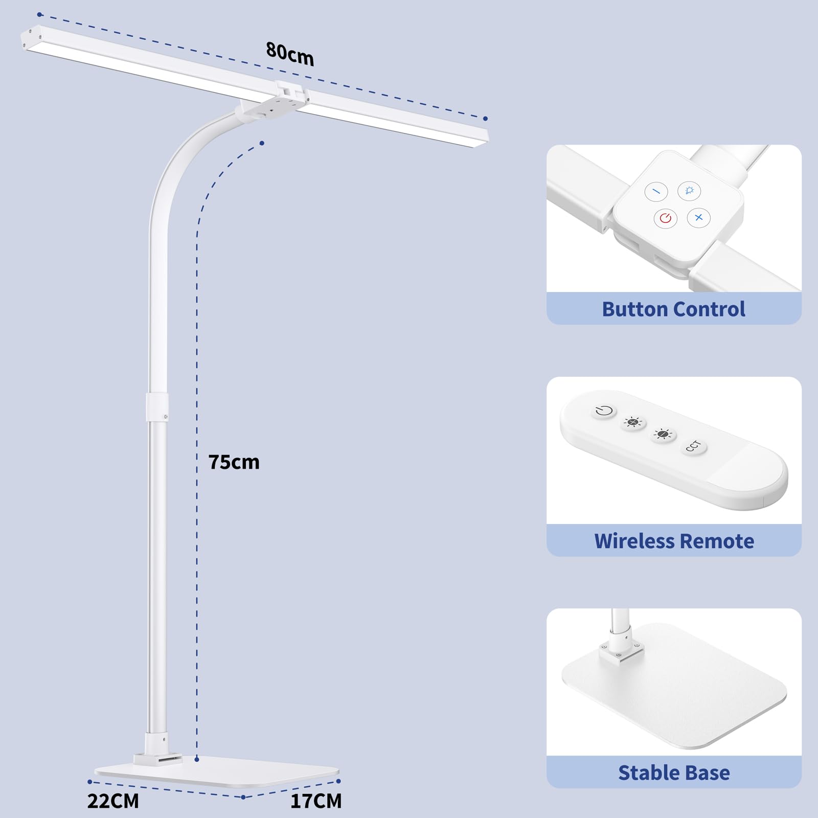 Kaulsoue Desk Lamp Architect Task Dual Head Modern Flexible Gooseneck Tall Dimmable Light for Home Office, 5 Color Modes,Remote Control, 1500lm 24W Extra Bright Lighting