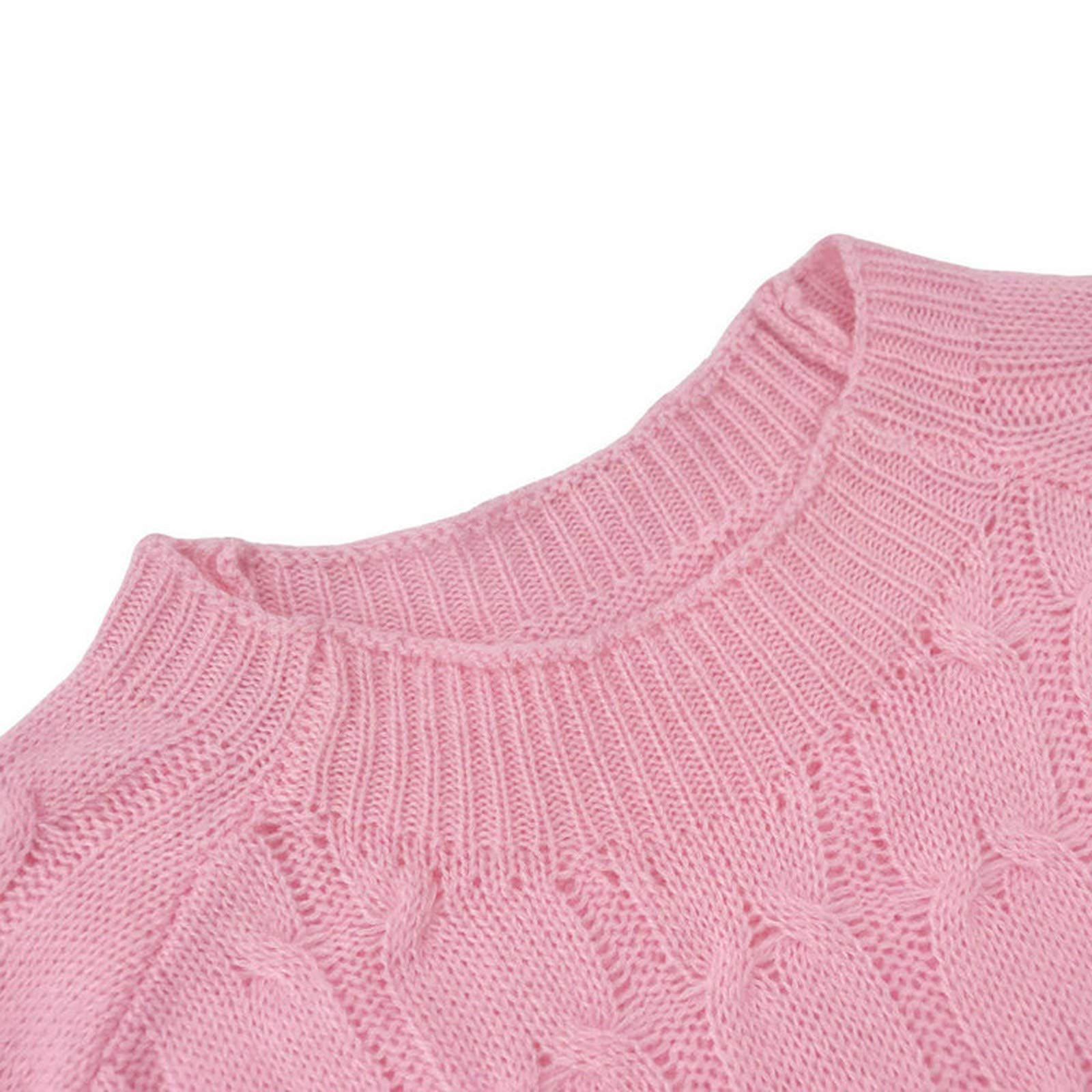 Keepfit Women Knitted Sweater Dress Round Neck Long Sleeve Solid Wrap Mini Dress Pink