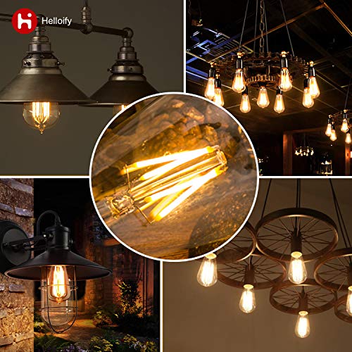 helloify Dimmable Edison, Vintage Antique Style ST19(ST64) LED Light Bulbs, 60W Incandescent Equivalent, 2700K(Clear Glass) Warm White, E26 Medium Screw Base