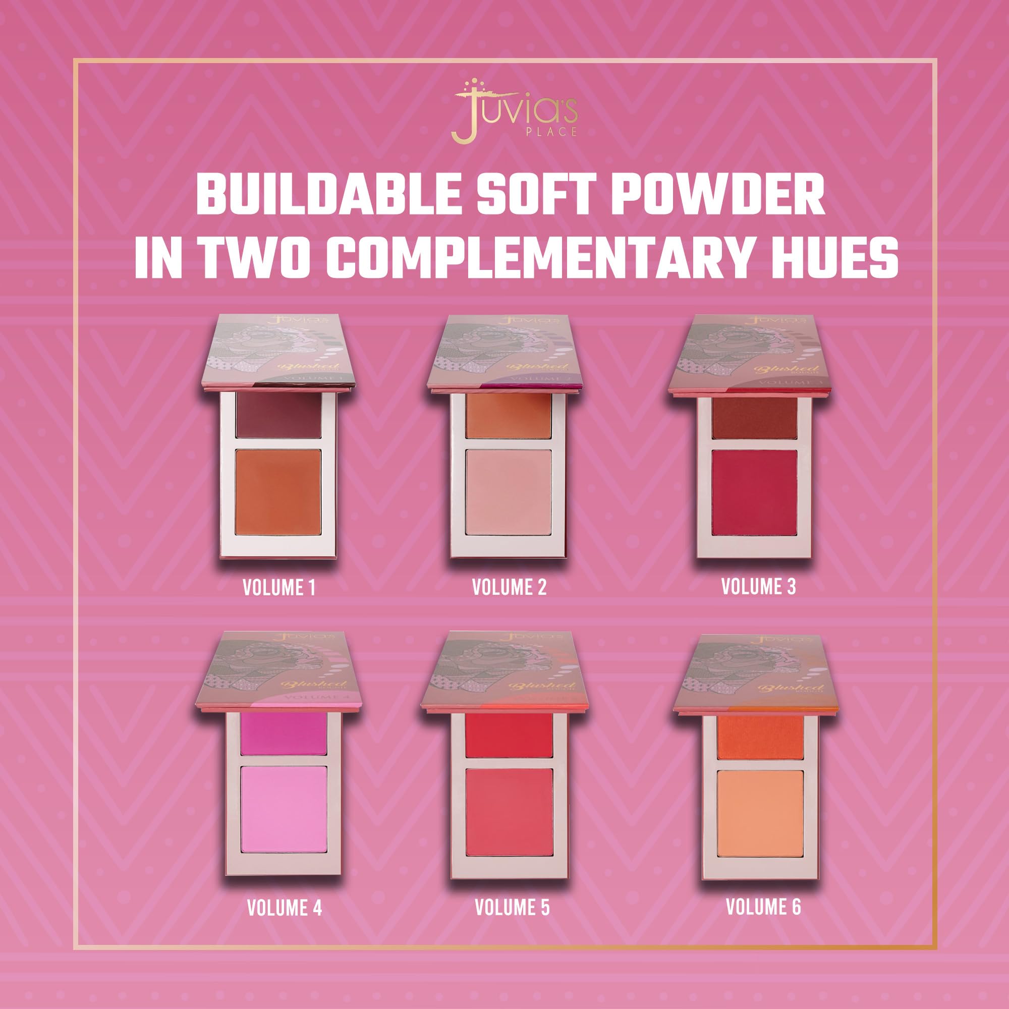Juvia's Place Blushed Duo Blush Volume5 - Two Tone Pigmented Buildable Pressed Mineral Powder - Rosy Natural Cheeks Matte Fresh Finish for All Skin Color