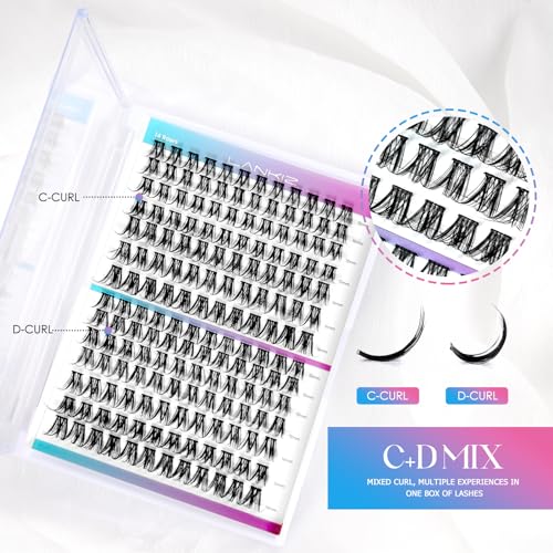LANKIZ DIY lash Extensions Wispy, Lash Clusters Individual Lash Extensions,168 Clusters C+ D Mix Curl, Soft & Lightweight 10-16mm Mix Resuale Wide Band+Mix Style Cluster Lashes (Classic C/D)