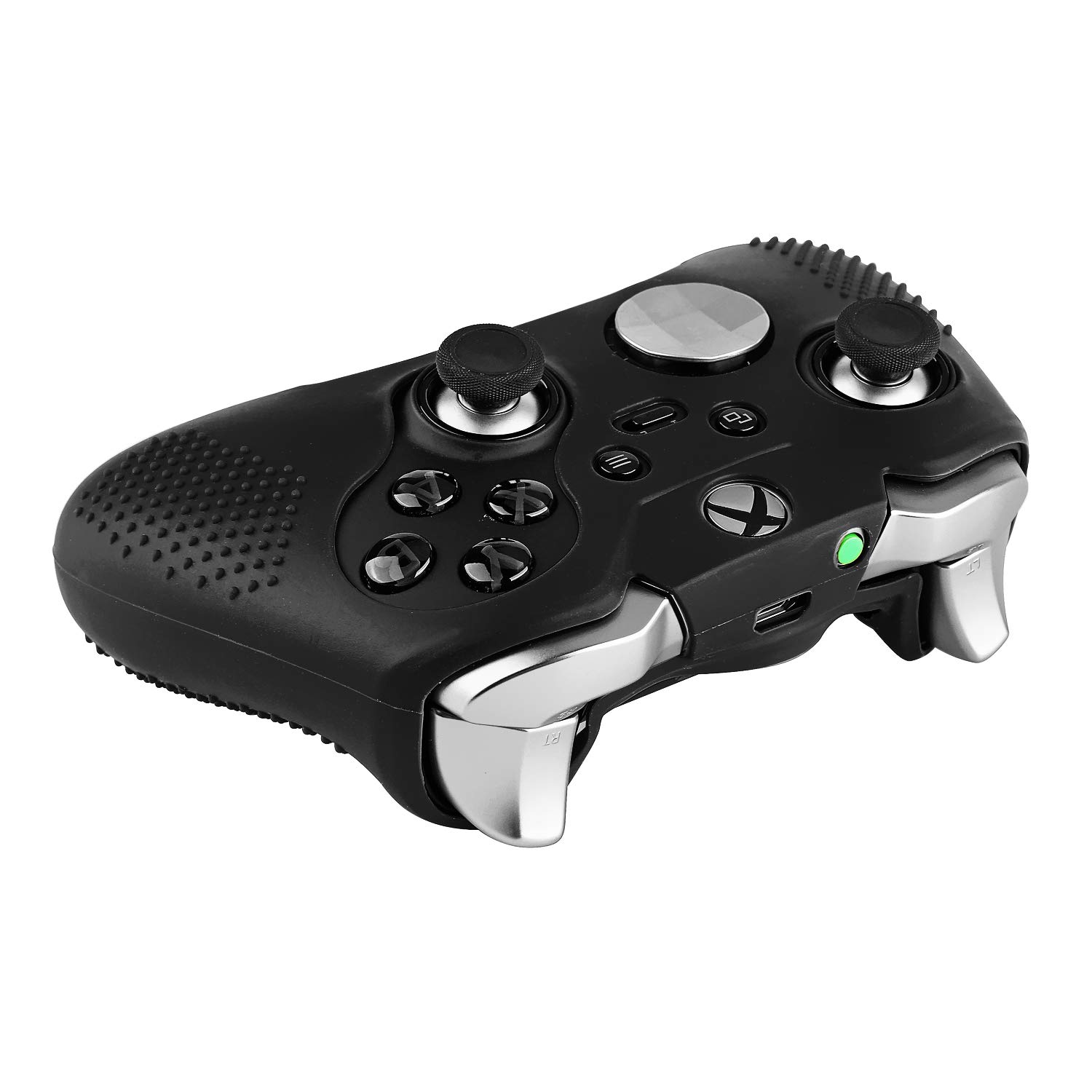 Jadebones Soft Silicone Protective Skin Anti-Slip Cover Case with 8 Rubber Thumb Grips Caps for Xbox One Elite Controller Compatible with Official Stereo Headset Adapter (Black)