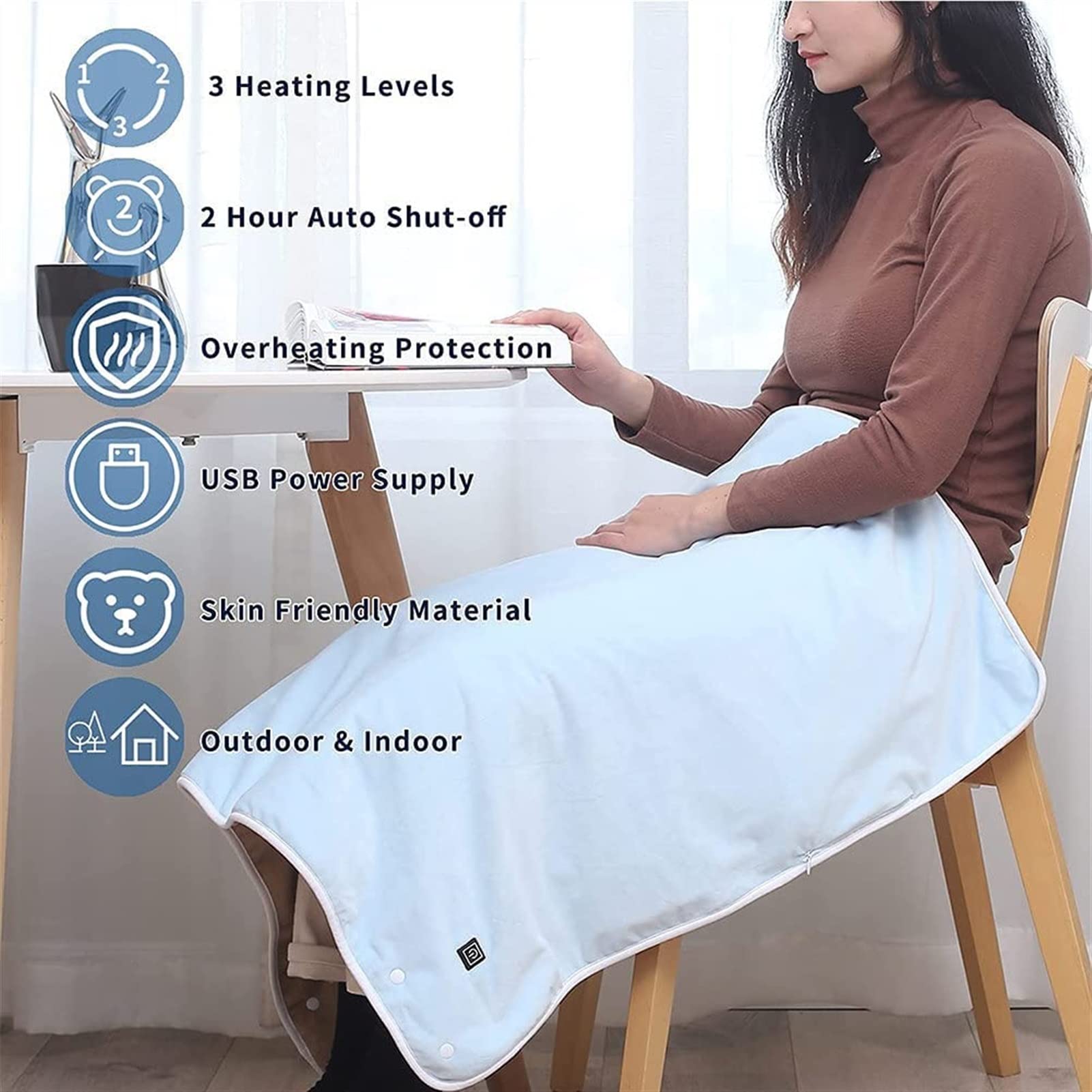 LJJSMG Heated Blanket USB Heated Shawl Plush Throw Blanket with Pillowcase,Heated Throw Blanket Electric Lap Blanket,USB Heated Blanket Heated Cape Flannel Blanket (Color : Green)