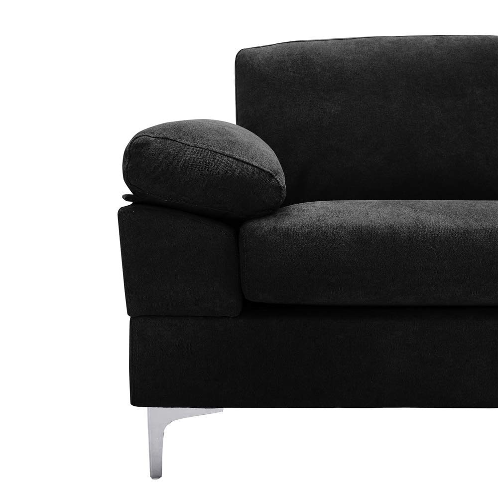 Knowlife Modern Corner Sectional Futon Sofa with Removable Cushions and Ottomans Convertible Sofa Couch for Living Room, 131inL - Black